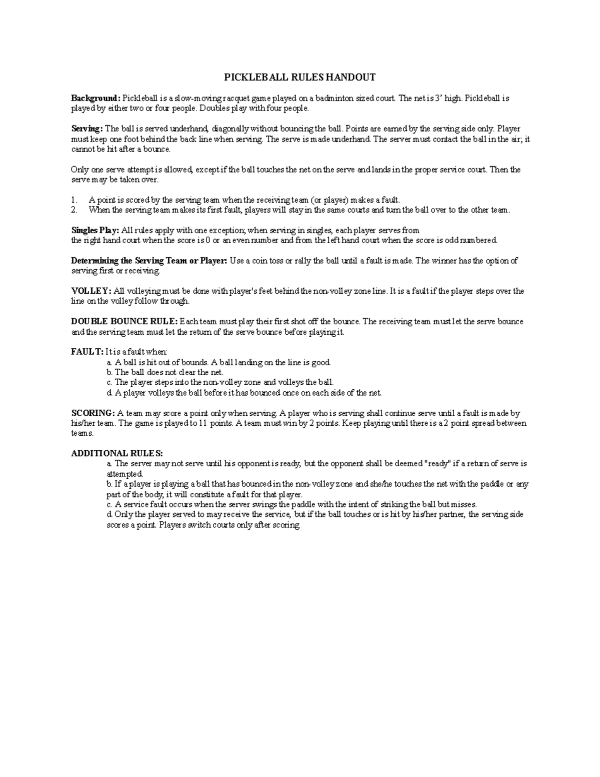 Pickleball Rules Overview Handout: Essential Guidelines & Points - Studocu