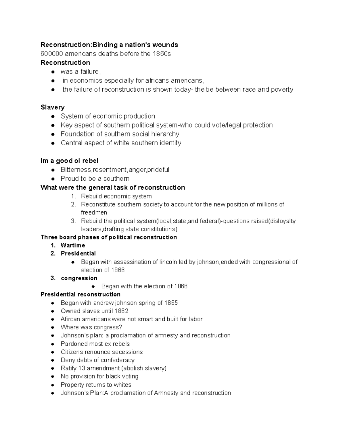 Reconstruction Era (HIST 101): Analyzing Its Impacts on Race and ...
