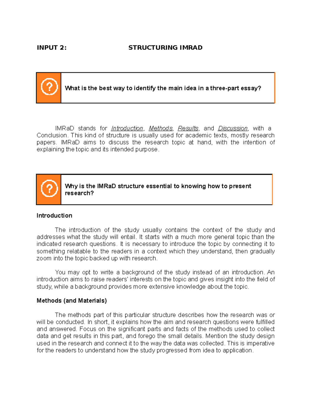 Structuring- Imrad - Lessons for writing academic and professional ...