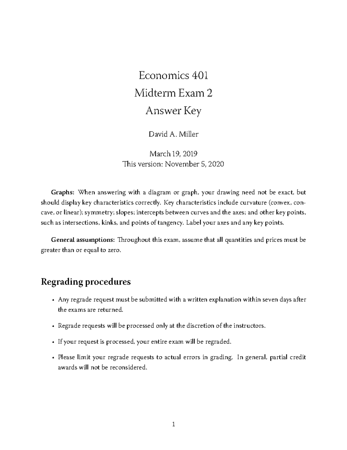 W19 Midterm 2 Answer Key - Economics 401 Midterm Exam 2 Answer Key ...