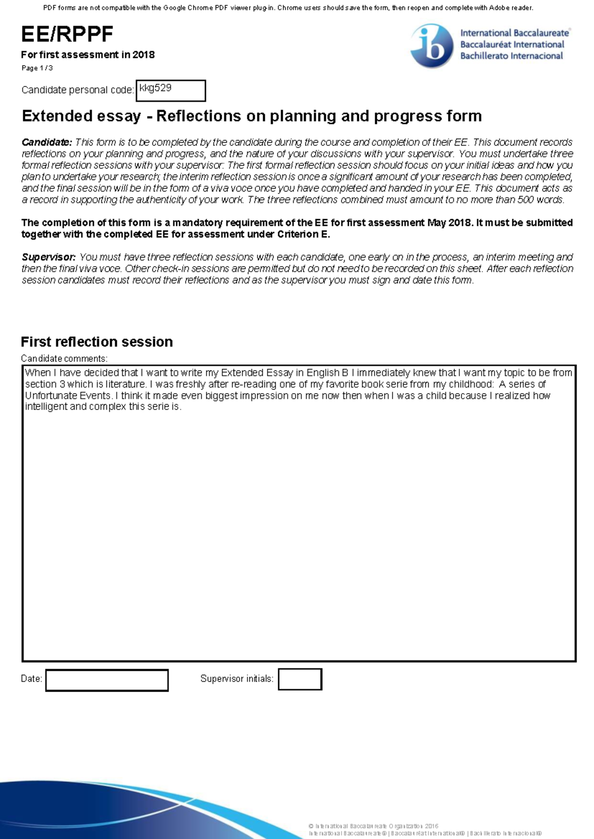 100-RPPF Extended Essay Reflection Form - First Assessment 2018 - Studocu