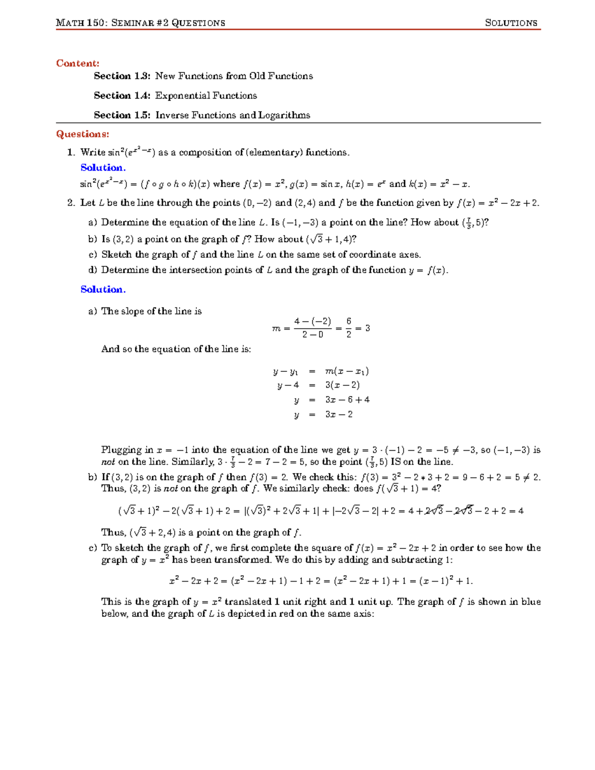 MATH 150: Seminar 02 - Questions & Solutions - Studocu