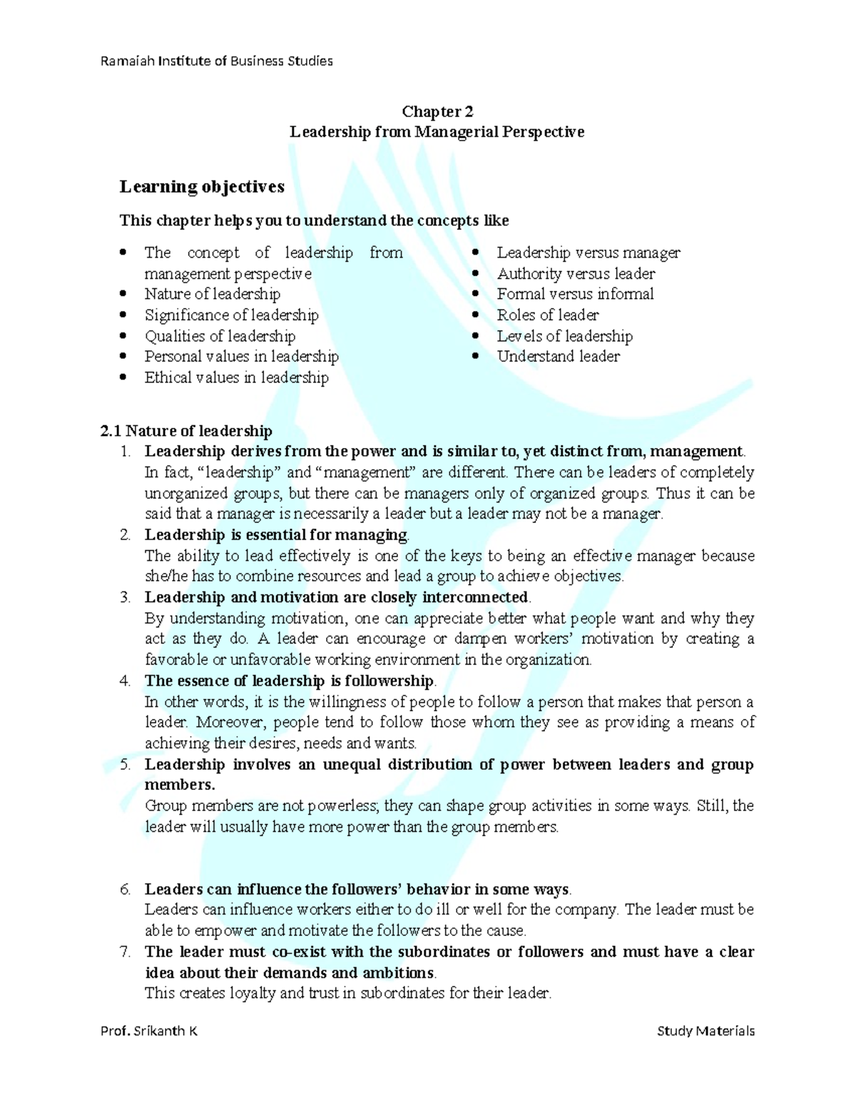 Chapter 2 - Leadership Concepts and Managerial Perspectives - Studocu