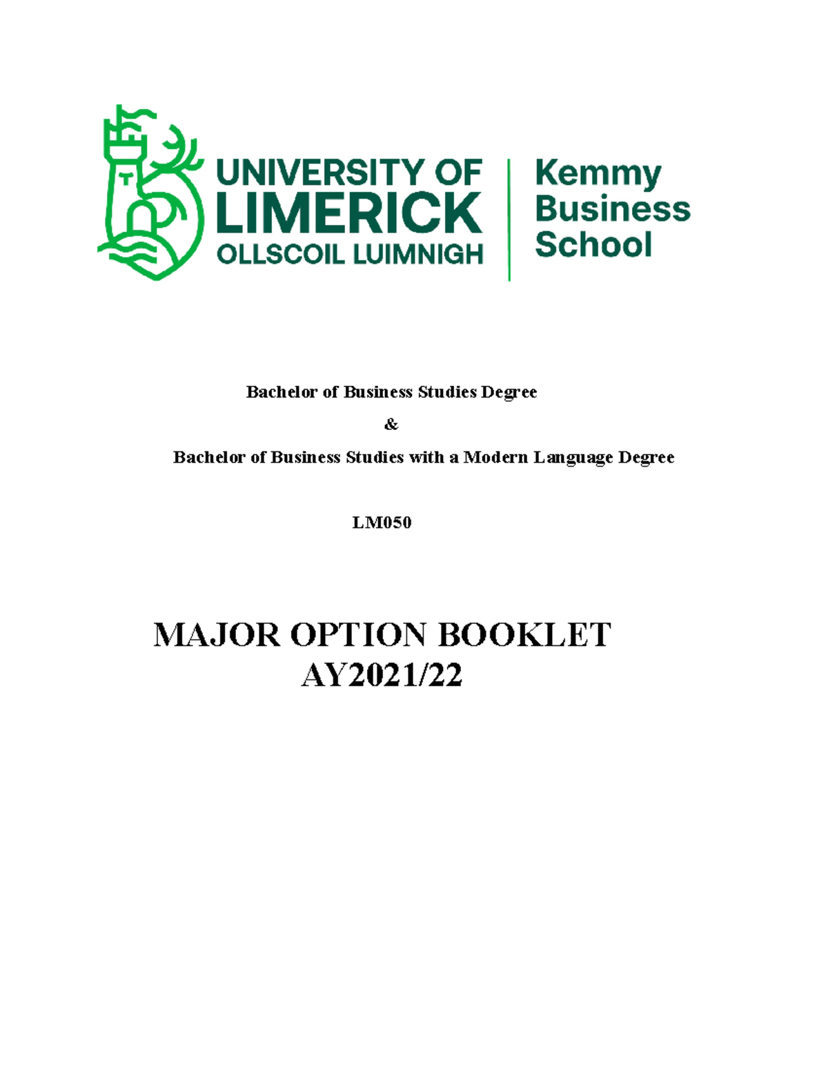 BBS Major Option Booklet 2021: Career Paths & Module Details - Studocu