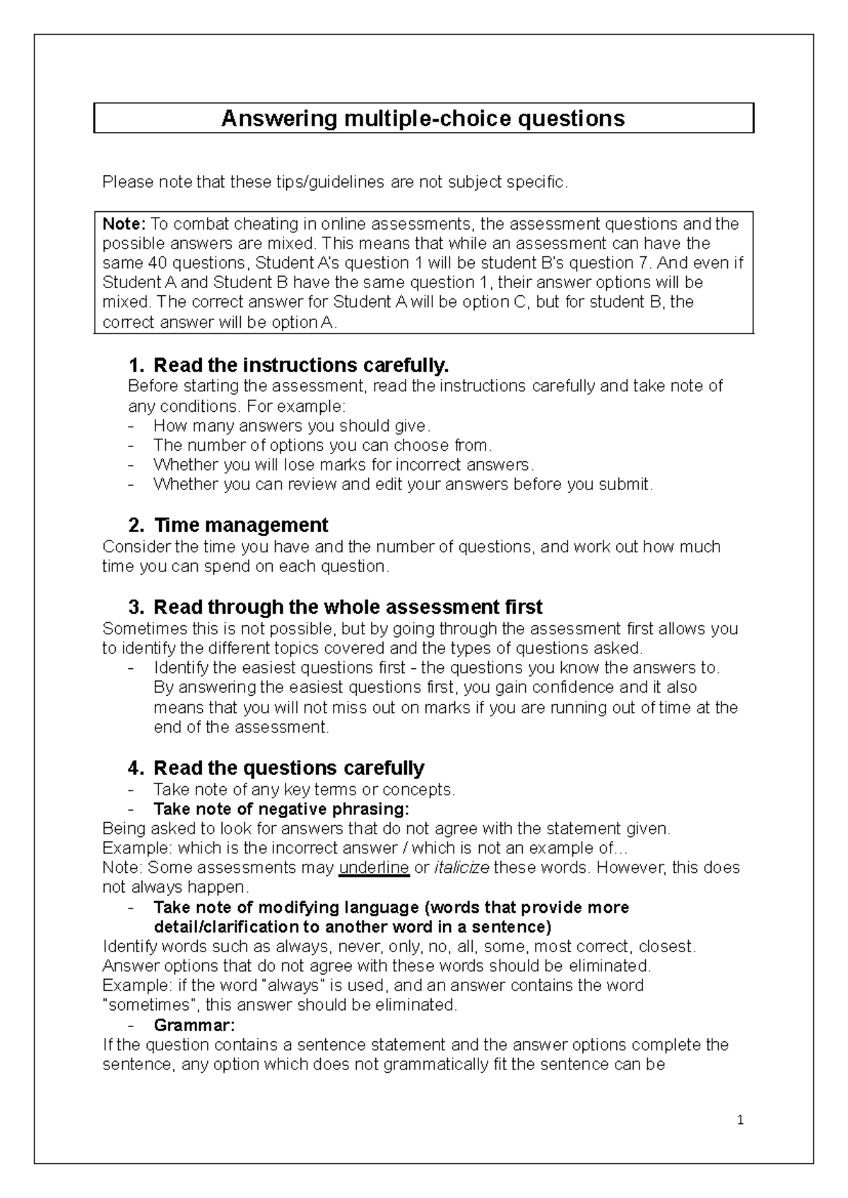 INS1502 Strategies for Answering Multiple Choice Questions - Studocu