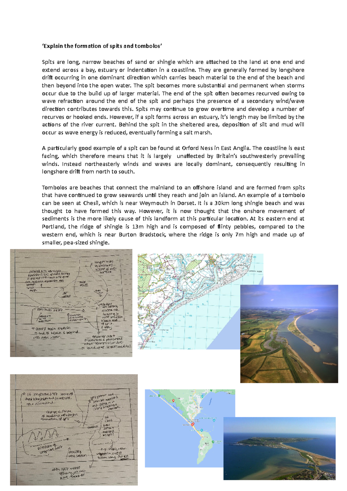 Formation of Spits and Tombolos - OCR Geography Notes - Studocu