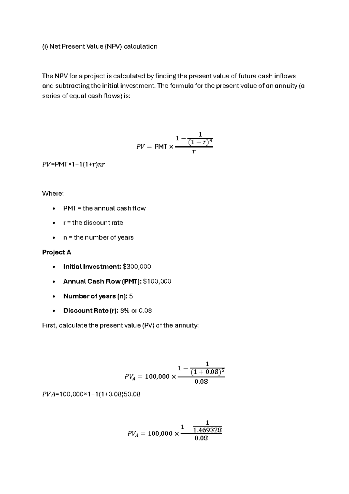 SPM SUMS - NPV & Payback Period Calculations for Projects - Studocu