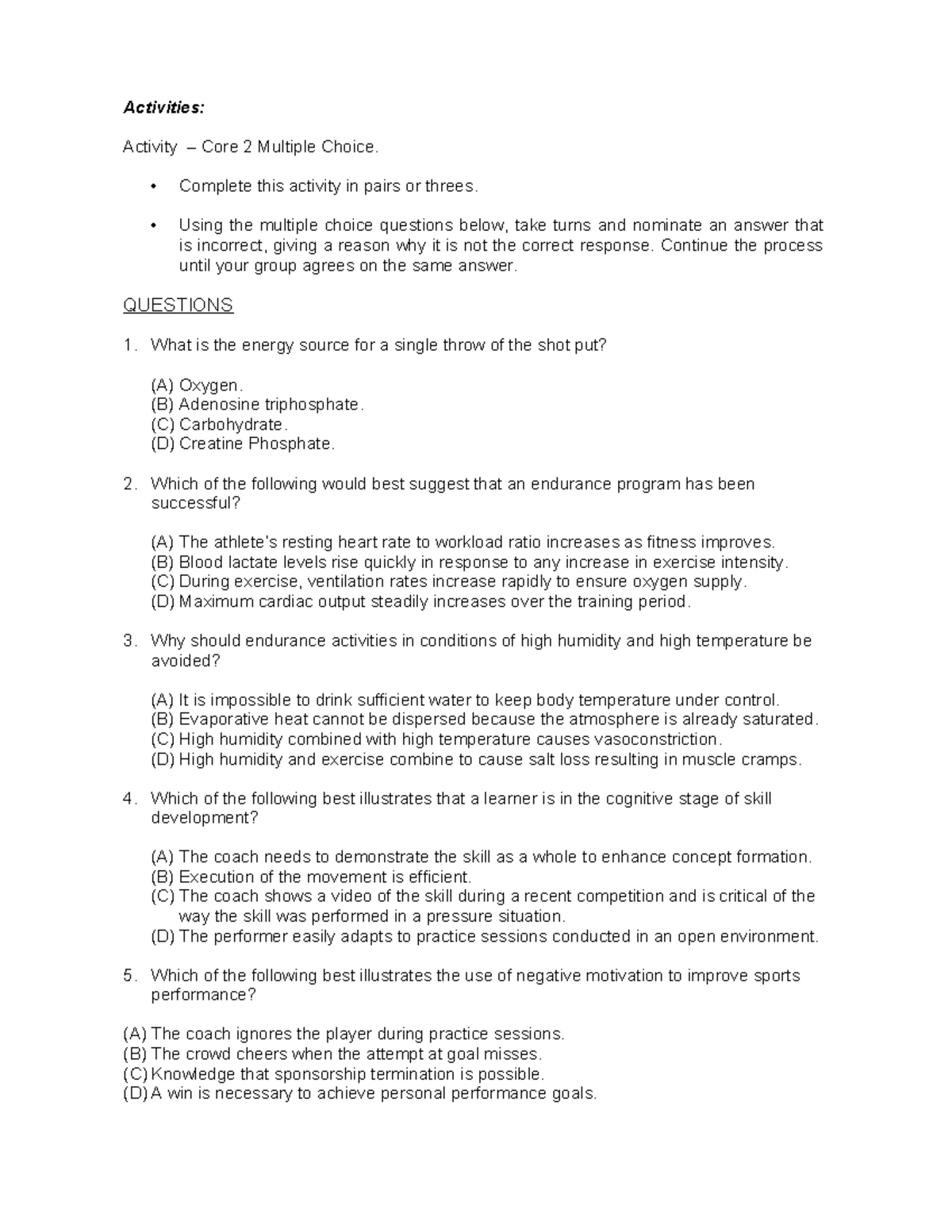 CORE 2 MCQ & SA - Activity Core 2 Study Notes - Studocu