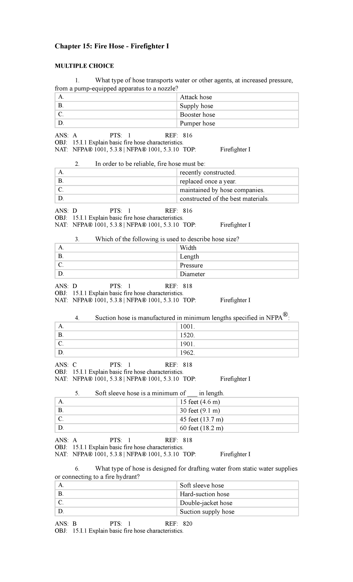 Ch15 - study - Chapter 15: Fire Hose - Firefighter I MULTIPLE CHOICE 1 ...