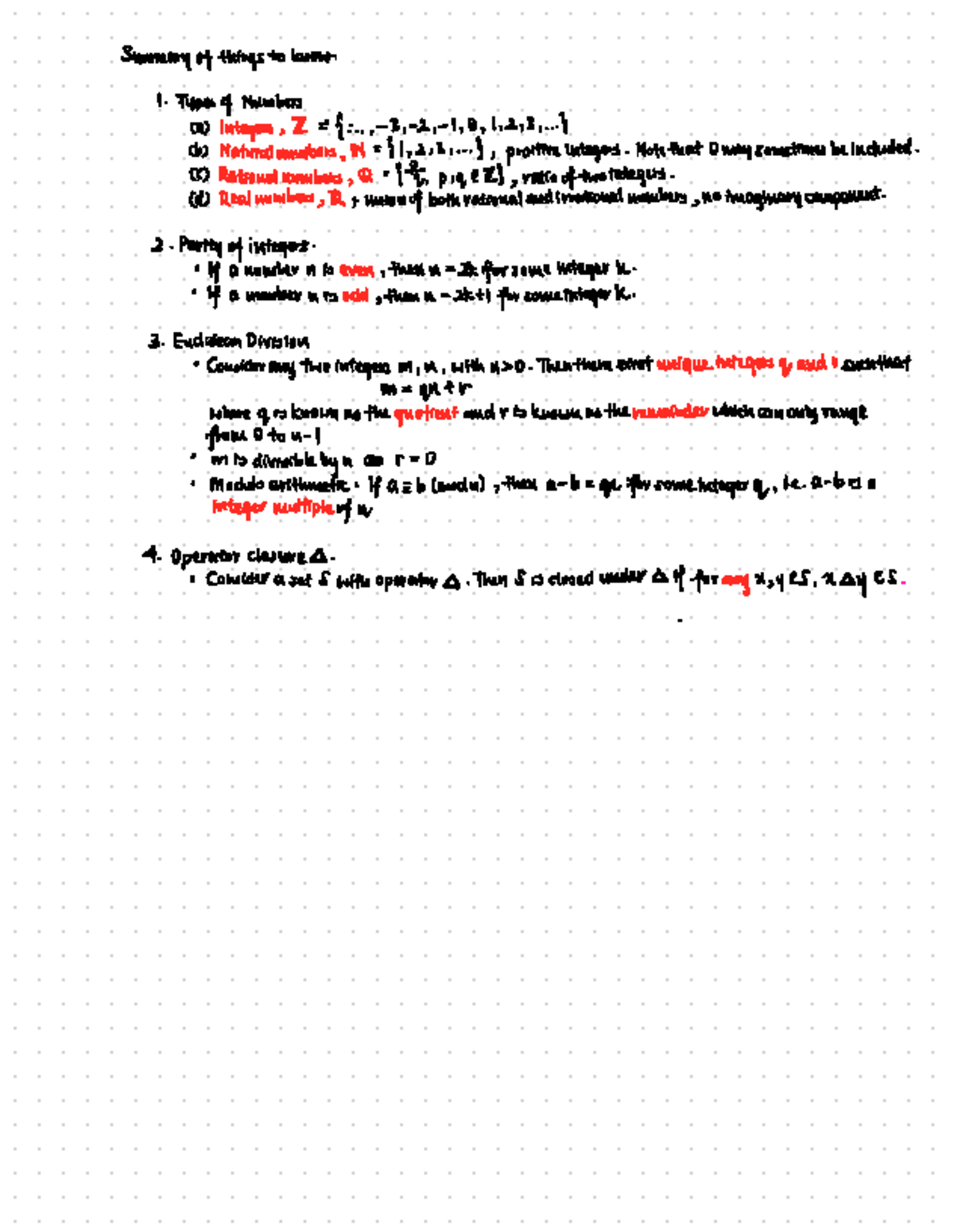 25S1 MH1812 Tutorial 1 Summary - Types of Numbers and Properties - Studocu