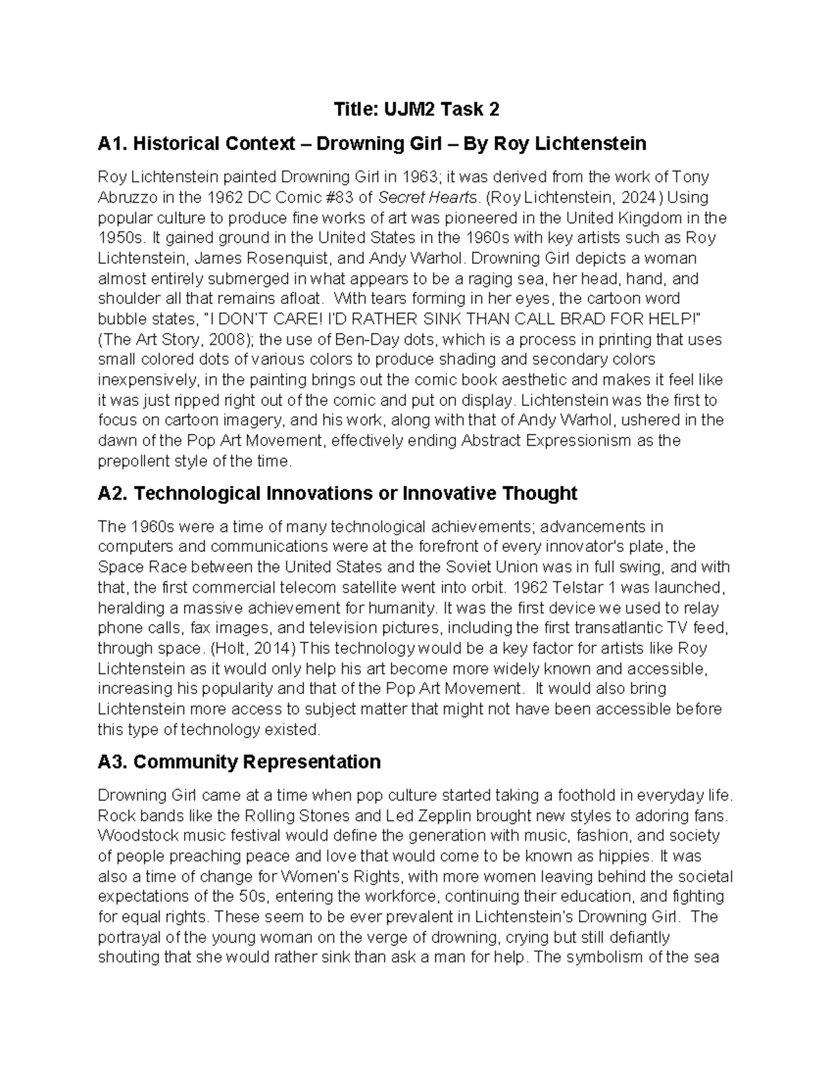 UJM2 Task 2 - Exploring Roy Lichtenstein's Drowning Girl and Its Impact ...