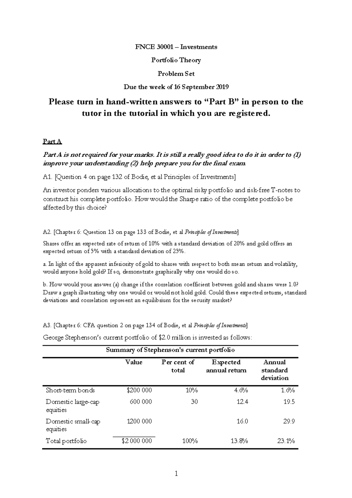 Homework 6 Portfolio Theory - FNCE 30001 – Investments Portfolio Theory ...