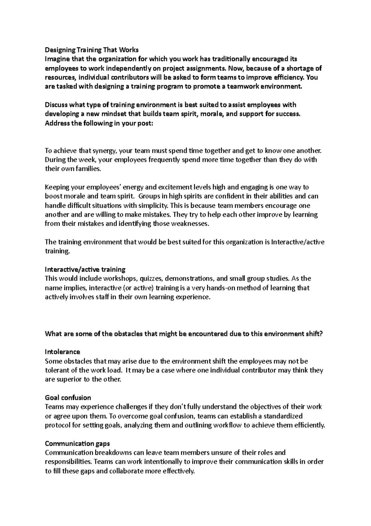 Unit 4 Discussion 1 BUS4047 - Designing Training That Works Imagine ...