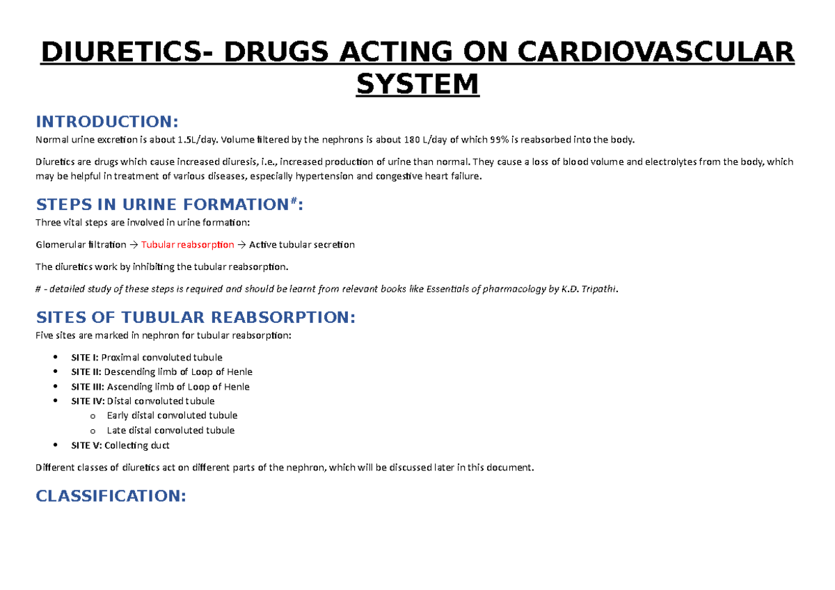 Pharmacology II: Diuretics & Antidiuretics Overview and Classification ...