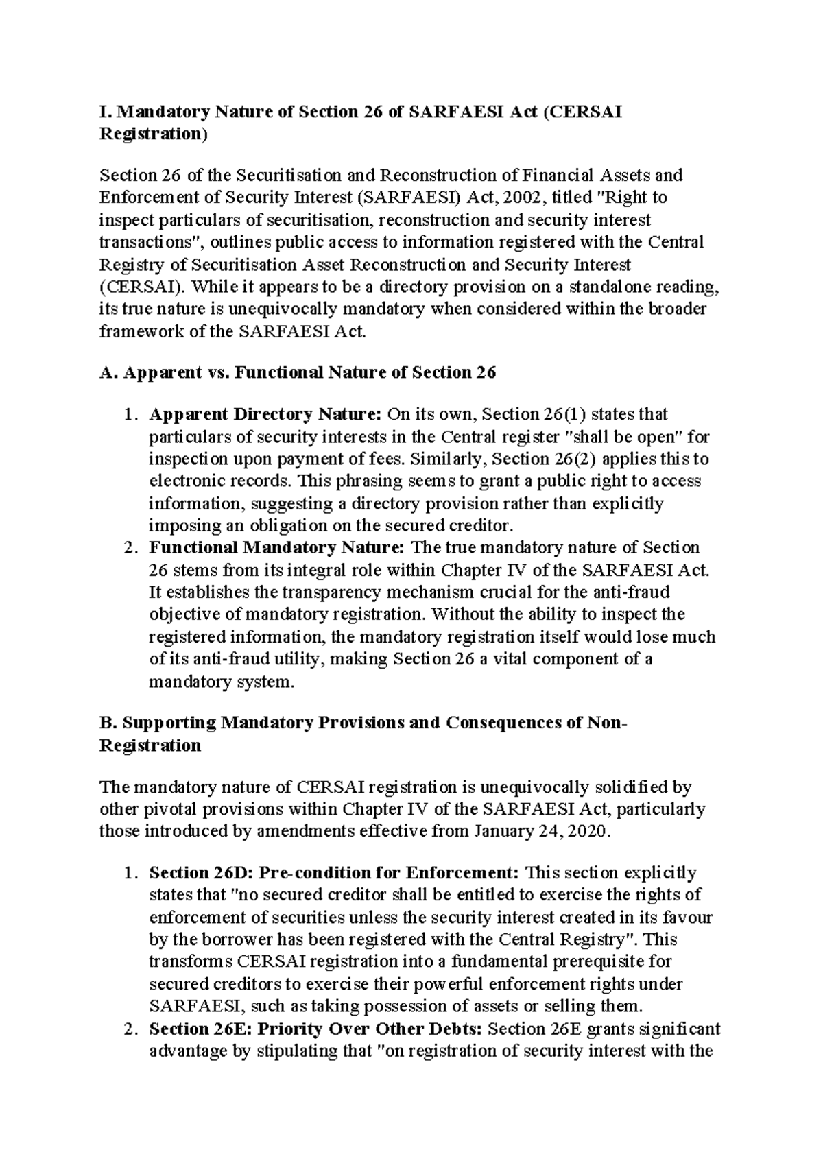 Mandatory Nature of Section 26 of SARFAESI Act (CERSAI) Explained - Studocu