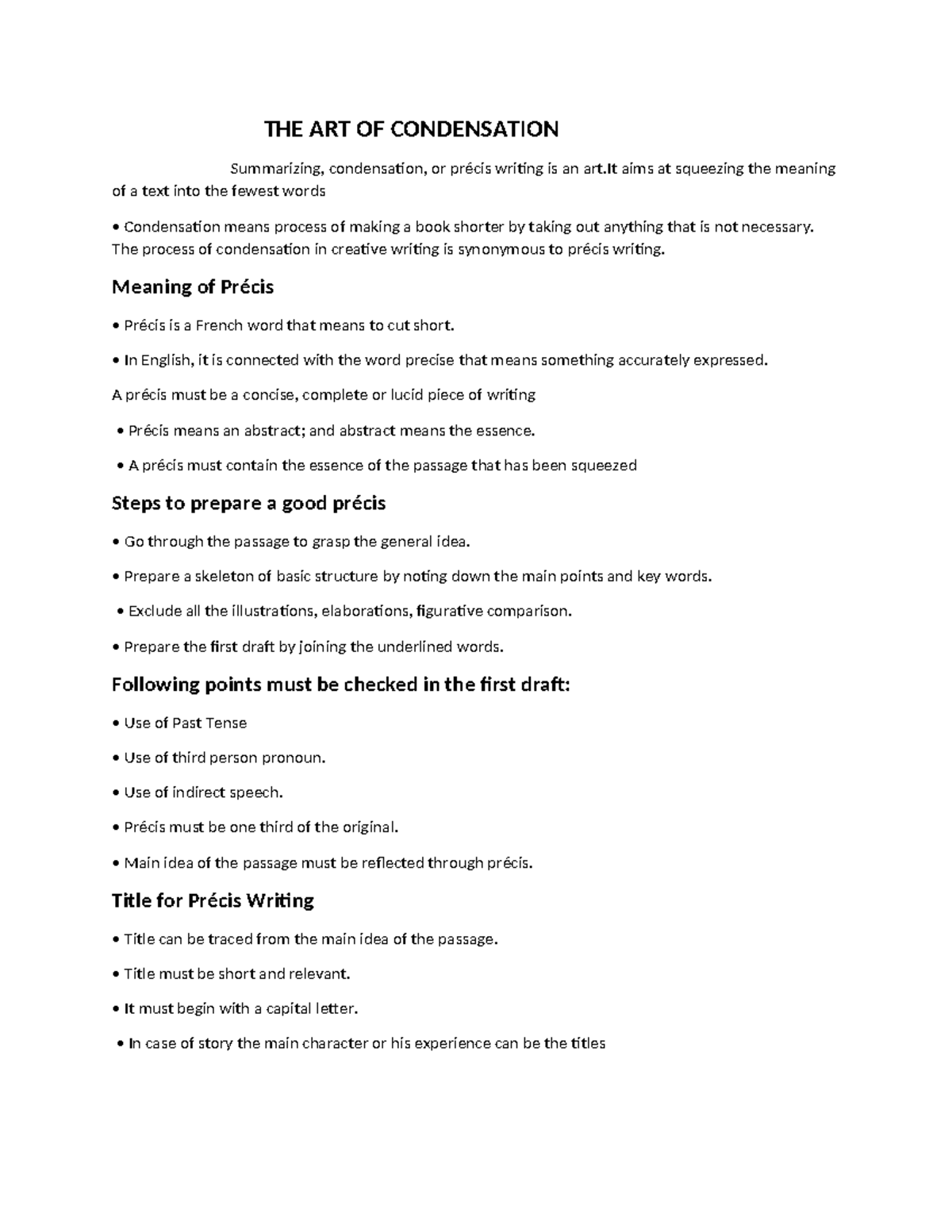 The Art of Condensation: Mastering Précis Writing Techniques - Studocu