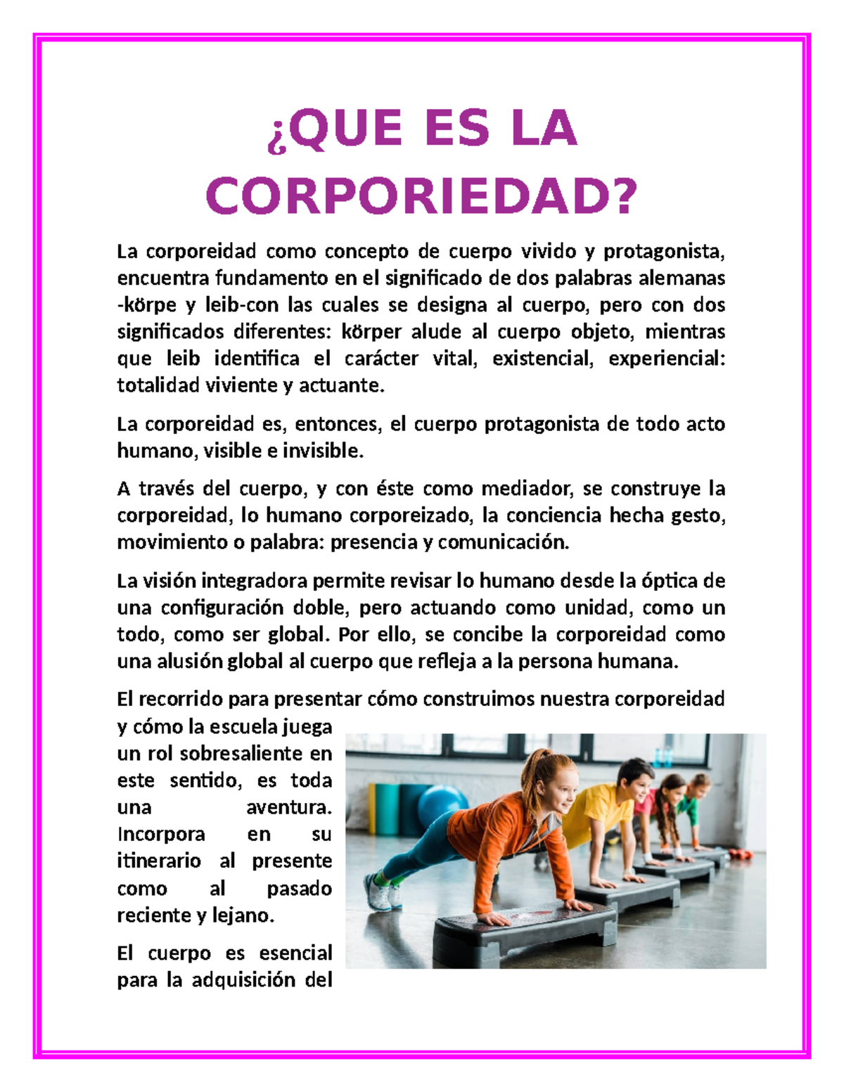 ES LA CORPOREIDAD? Análisis del Concepto en Educación Física - Studocu