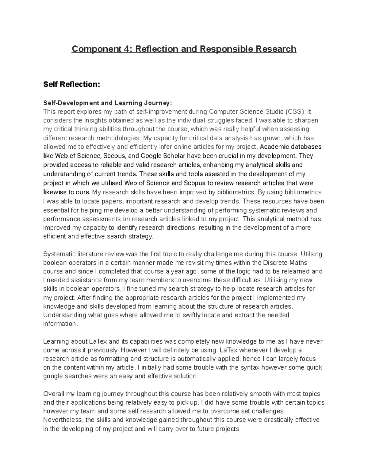 CSS Reflection - Component 4: Reflection and Responsible Research Self ...