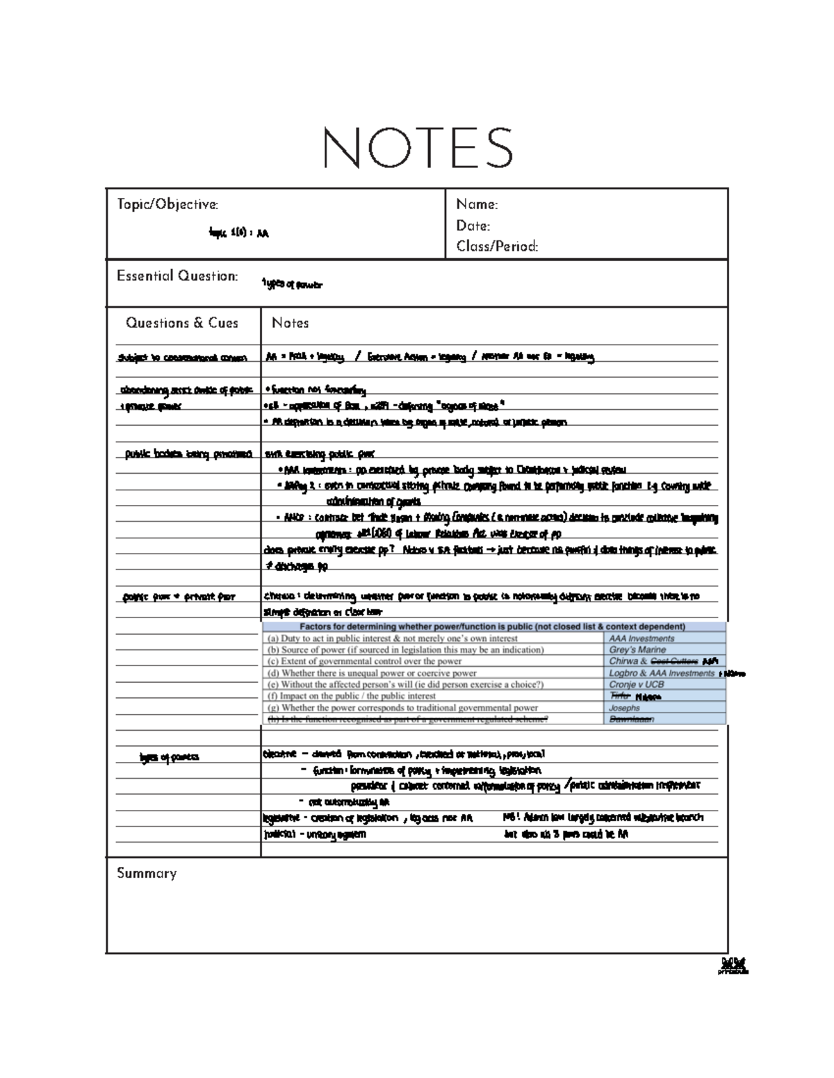 Cornell-admin topic 1(3) - NOTES Essential Question: Questions & Cues ...