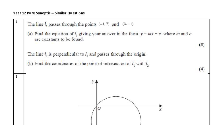 Y12 Synoptic Questions - Changed Numbers - Year 12 Pure Synoptic – Similar Questions 1 - Studocu