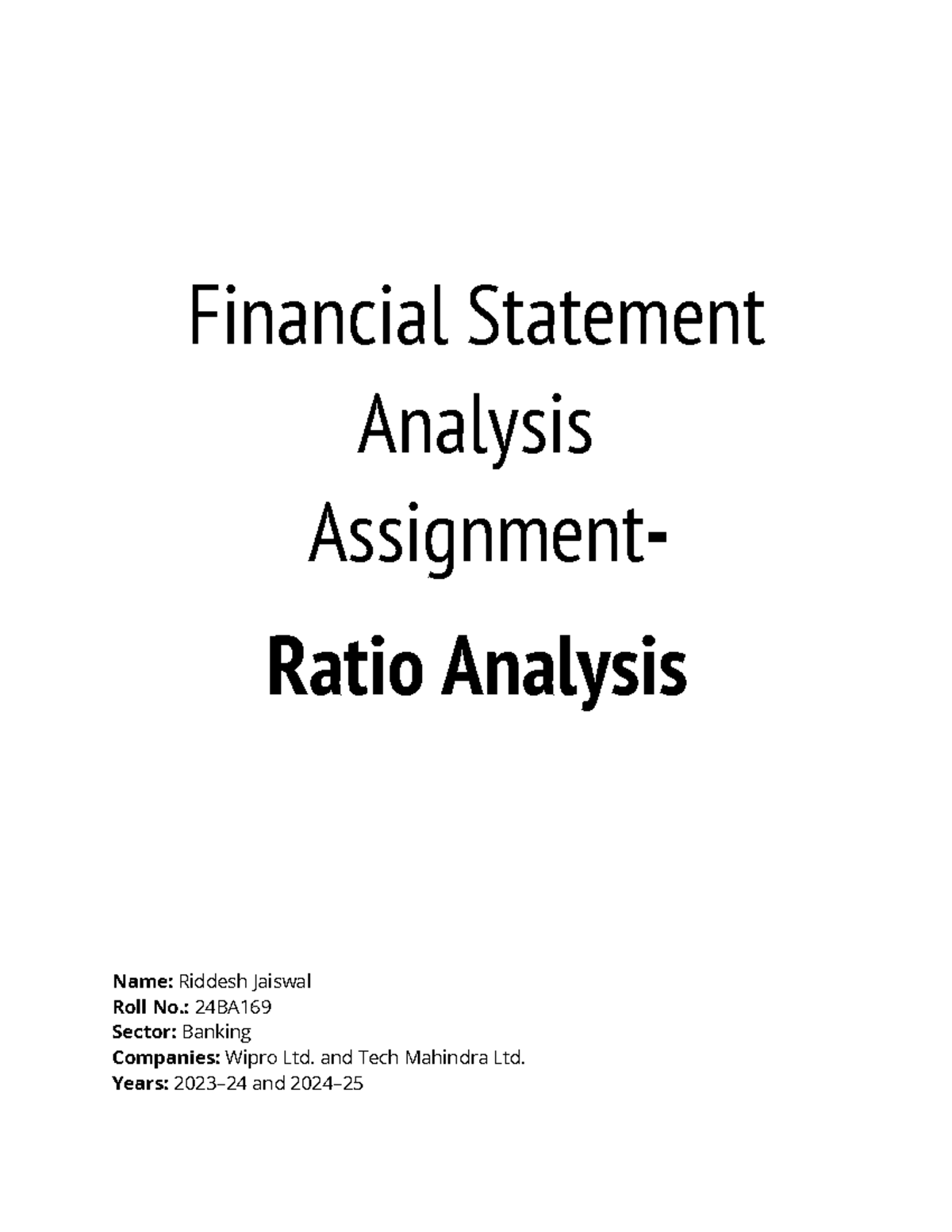 Financial Statement Analysis Assignment: Ratio Analysis of Wipro & Tech Mahindra - Studocu