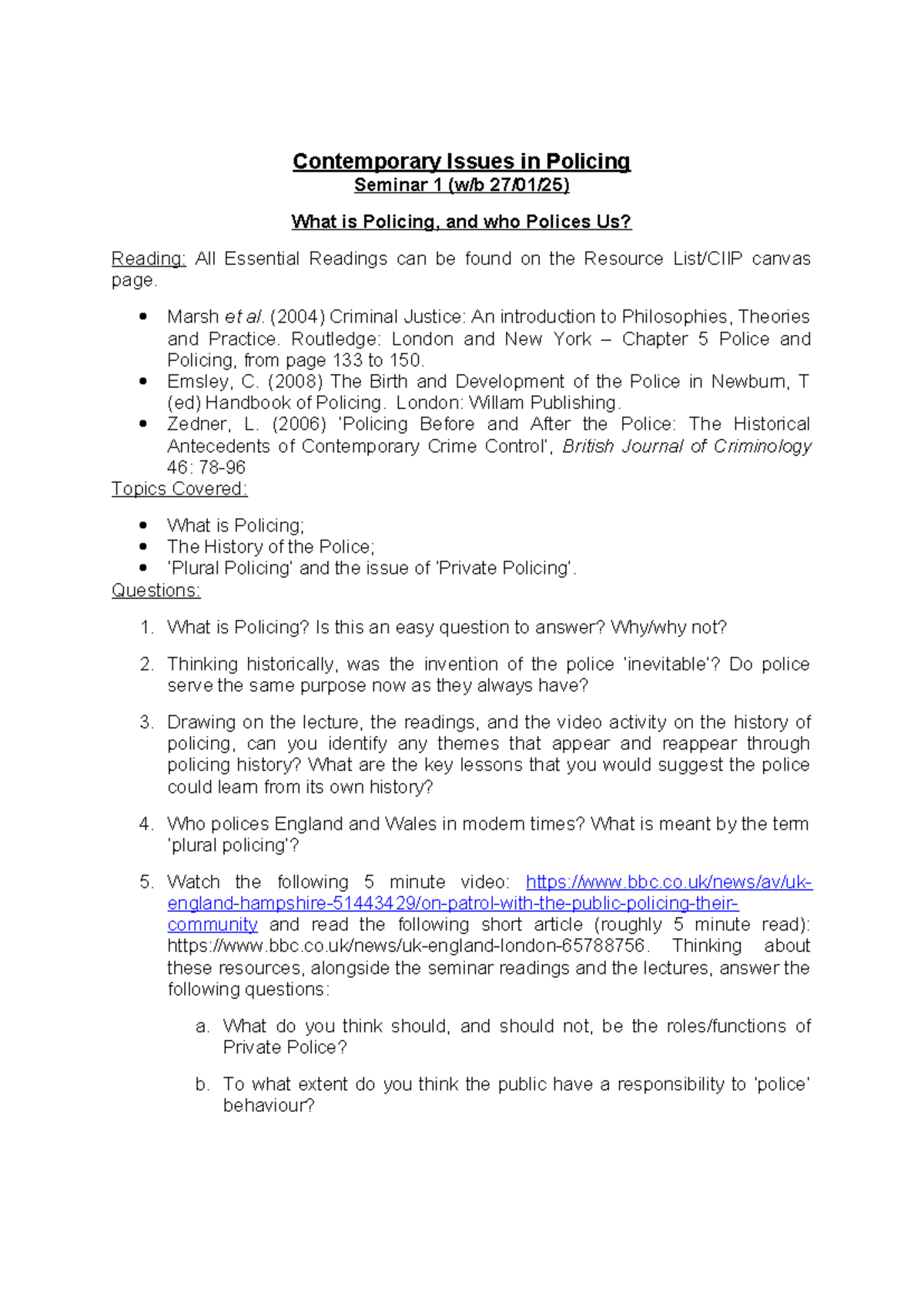 Sem 1 - Lecture Notes on Policing: History and Modern Challenges - Studocu