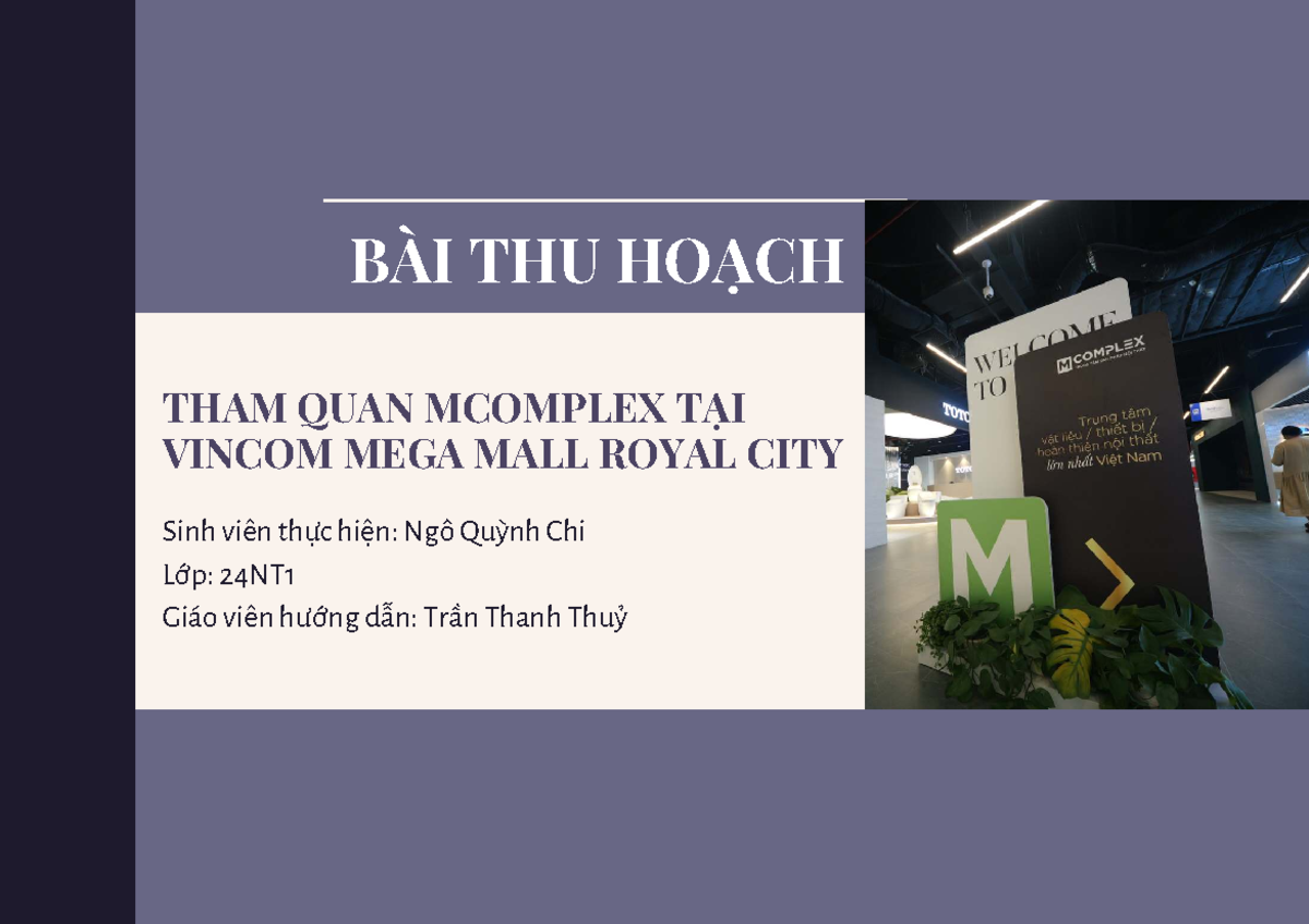 THAM QUAN MComplex TẠI VINCOM MEGA MALL ROYAL CITY - Studocu