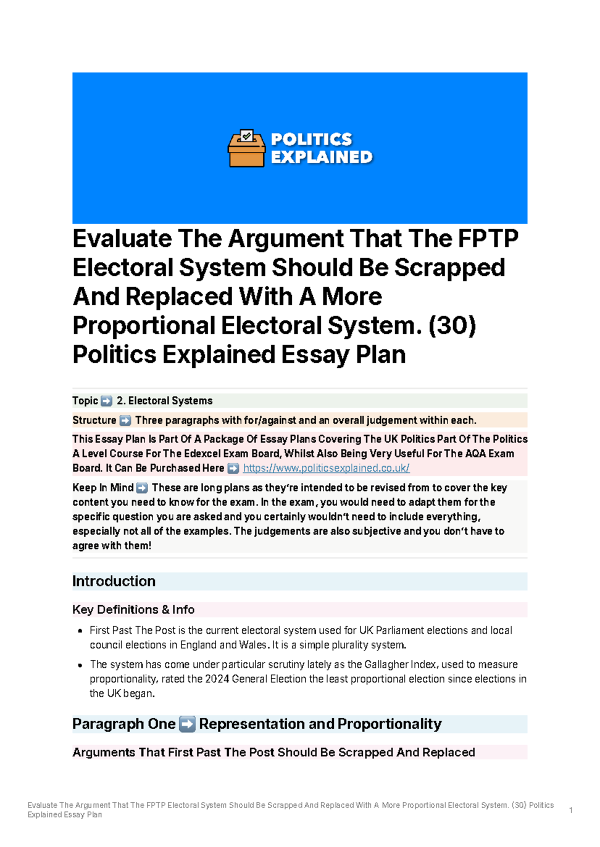 Evaluating the FPTP Electoral System: Should It Be Replaced? (30) - Studocu