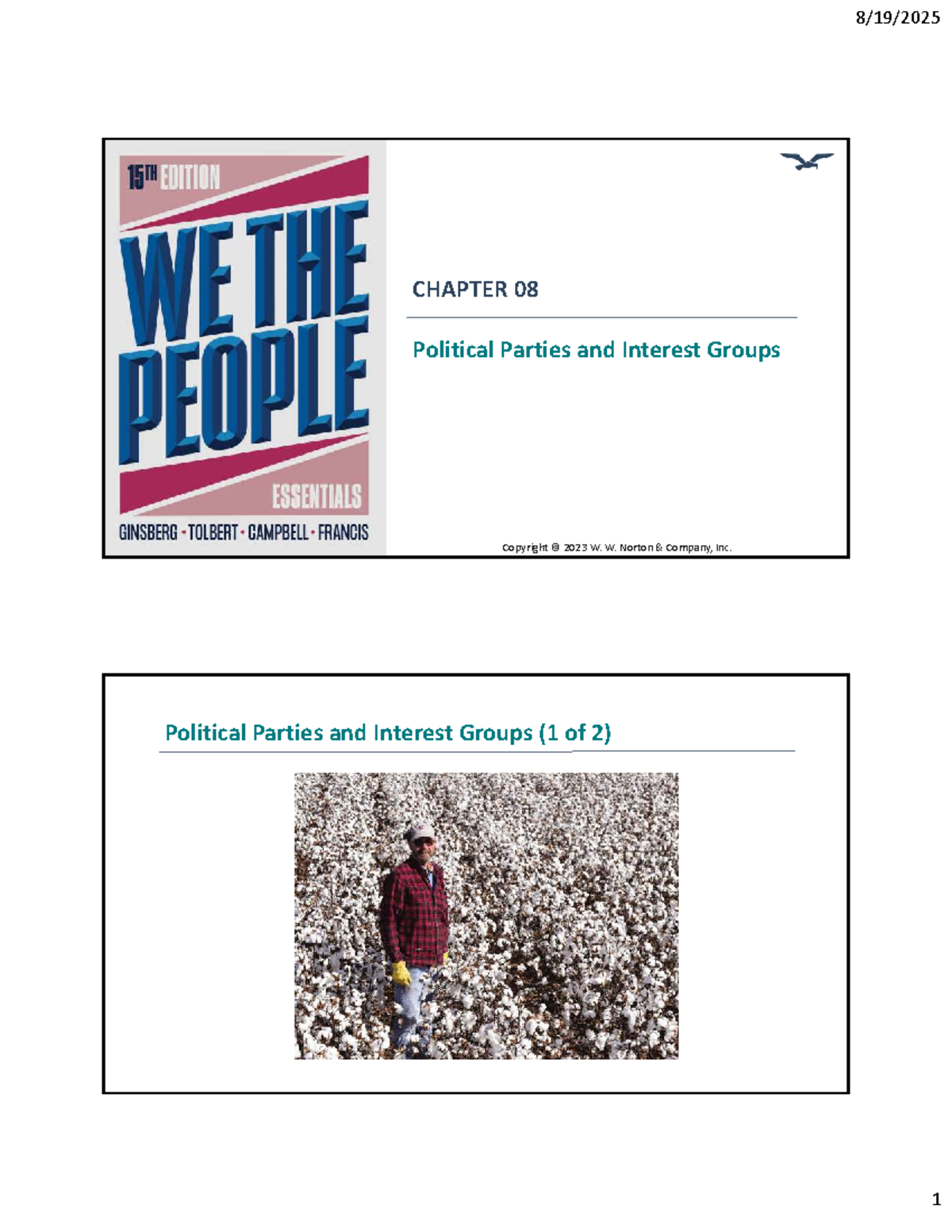 Political Parties and Interest Groups Overview (POLI 101 - Ch. 8) - Studocu