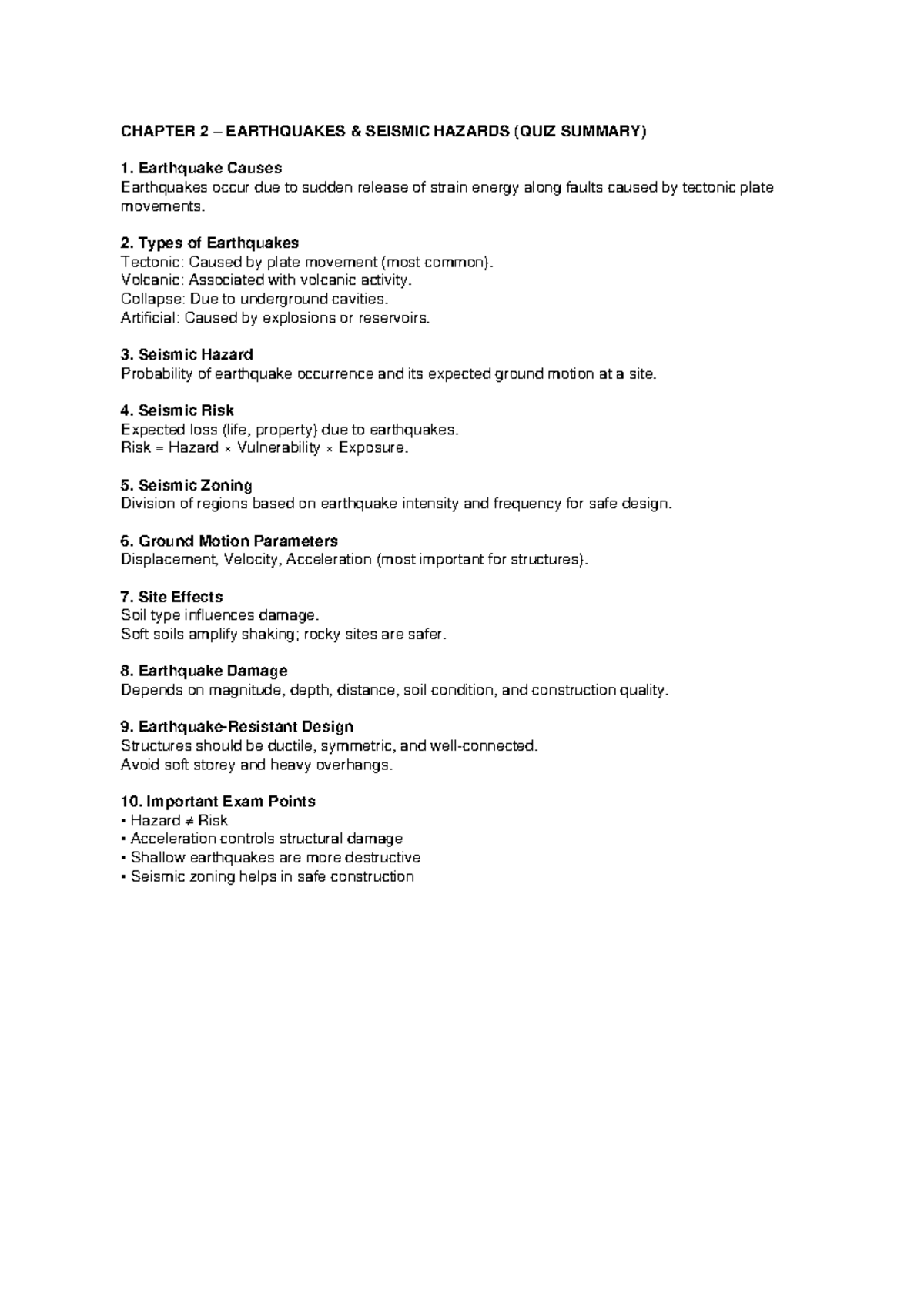 CHAPTER 2 EARTHQUAKES SEISMIC HAZARDS (QUIZ SUMMARY) - Studocu
