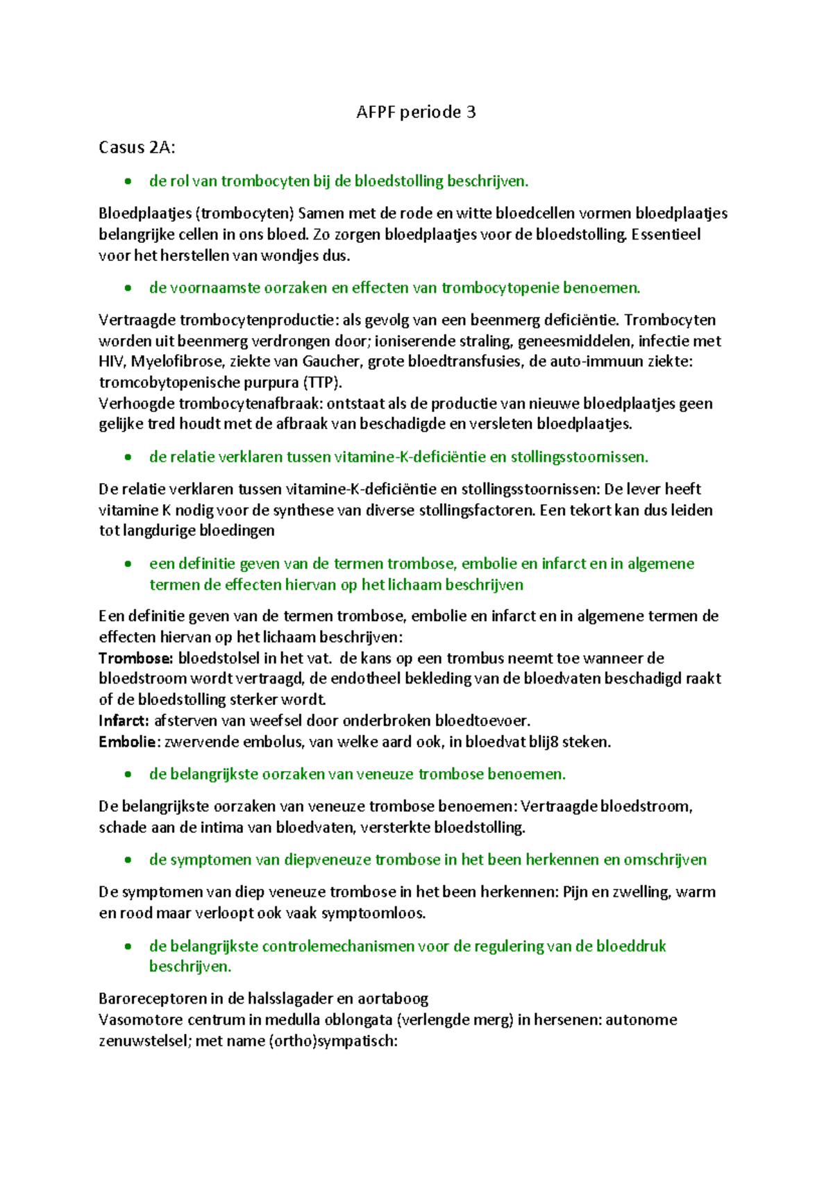 Leerdoelen AFPF periode 3 - AFPF periode 3 Casus 2A: de rol van trombocyten bij de bloedstolling ...