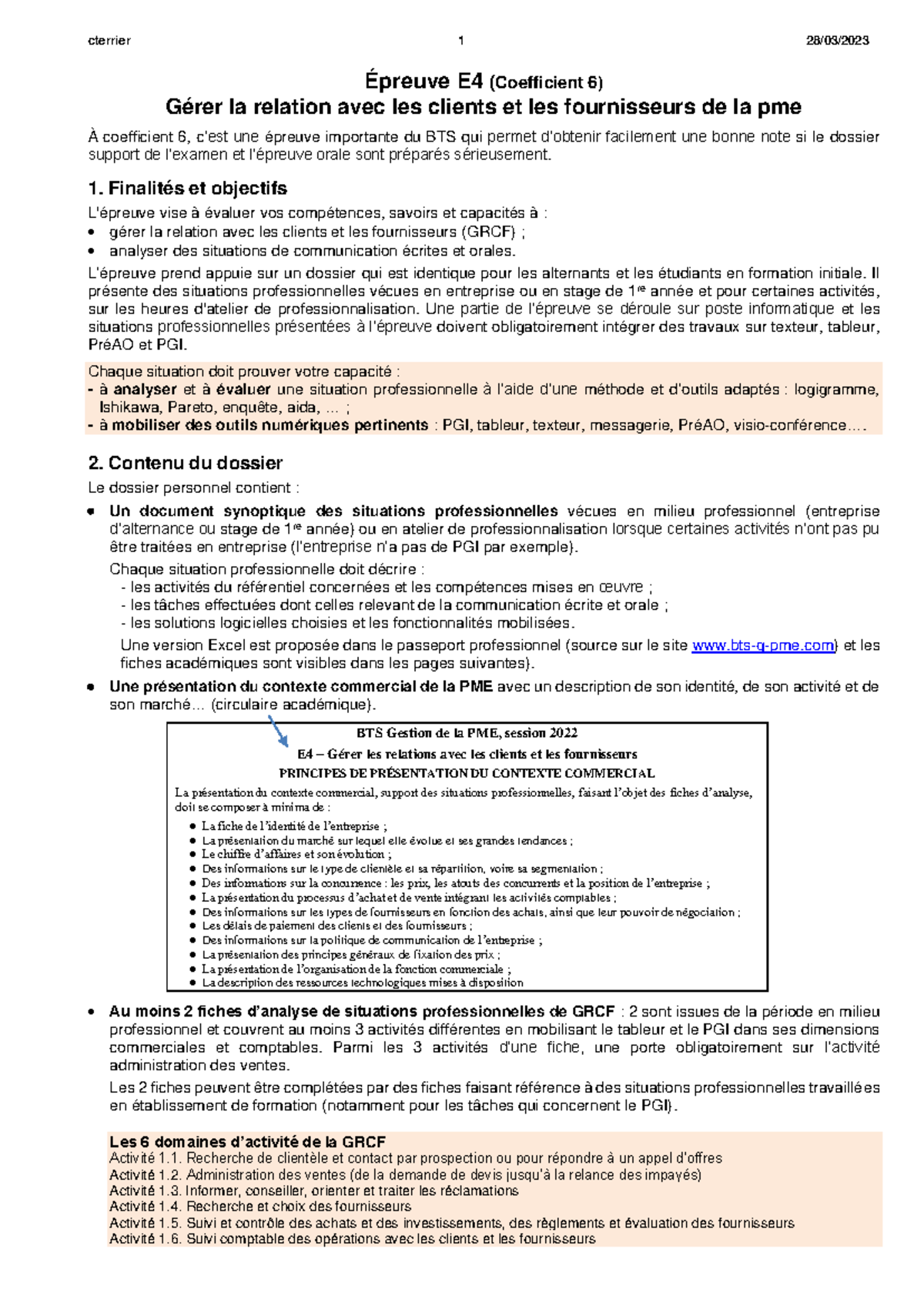 Dossier E4 - Gestion des Relations Clients et Fournisseurs en PME - Studocu