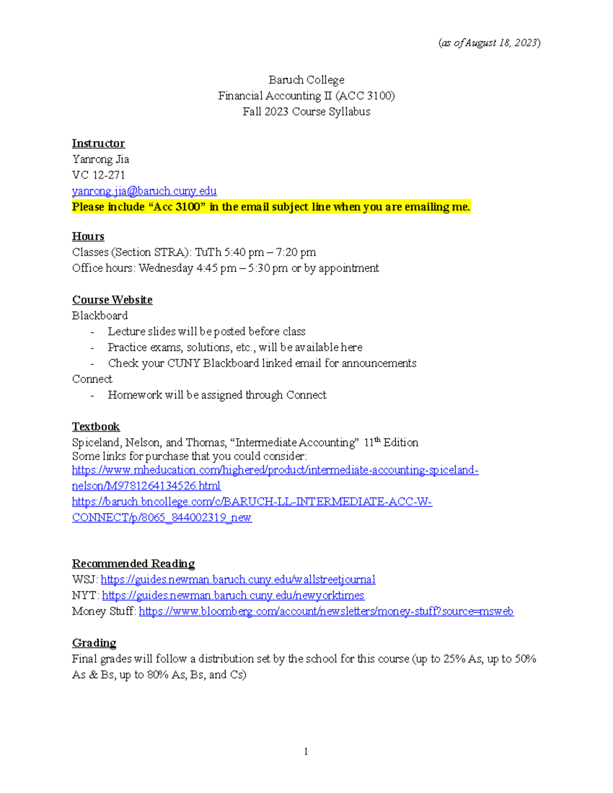 Syllabus for Financial Accounting II (ACC 3100) - Fall 2023 - Studocu