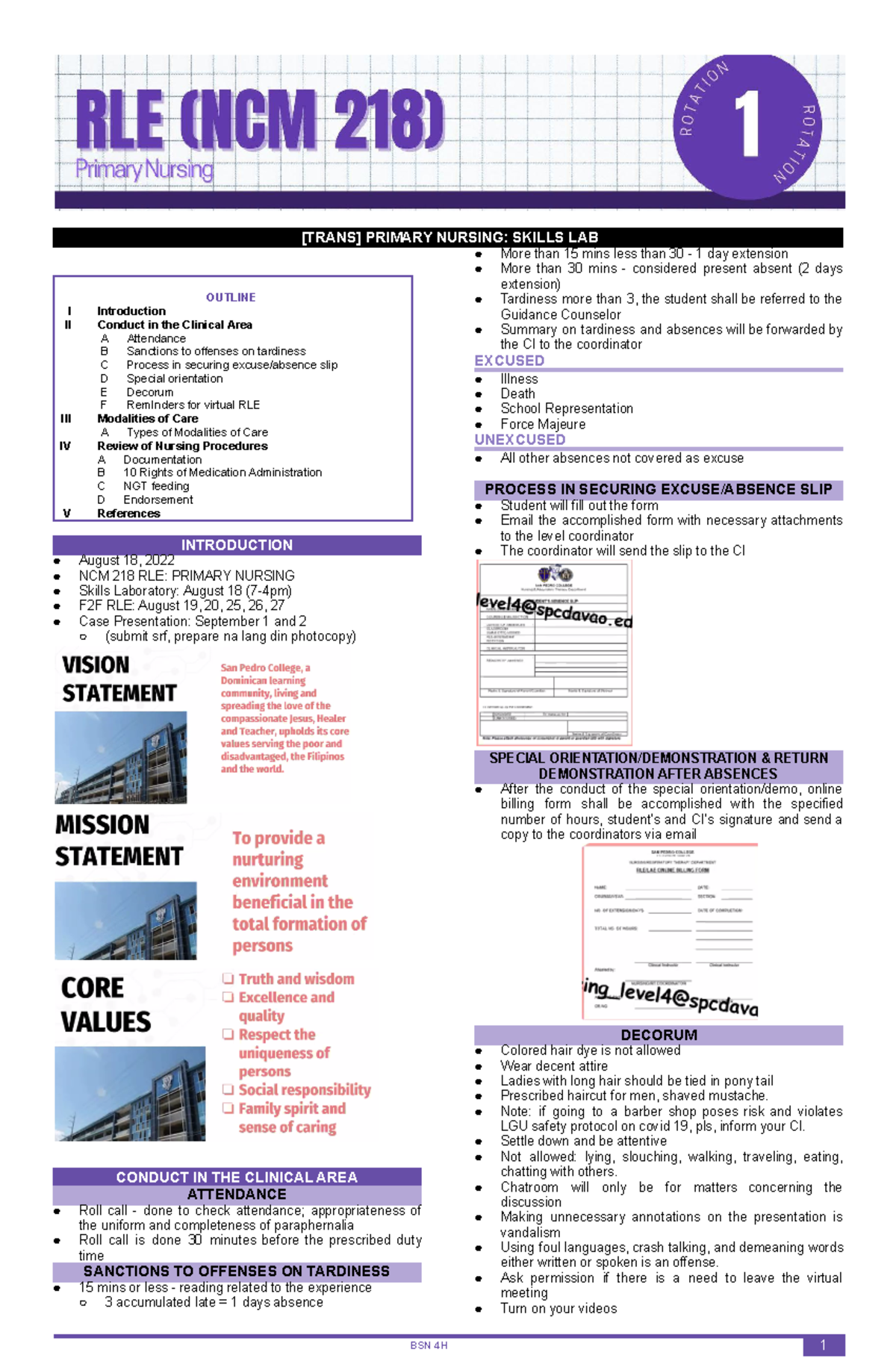NCM 218 RLE Skills Laboratory - Comprehensive Study Notes - Studocu