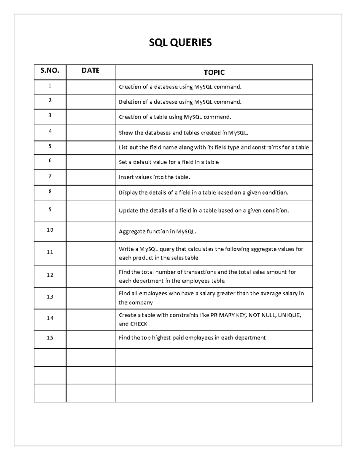 SQL & JAVA PROGRAMS: MySQL Commands & Java Programming Tasks - Studocu