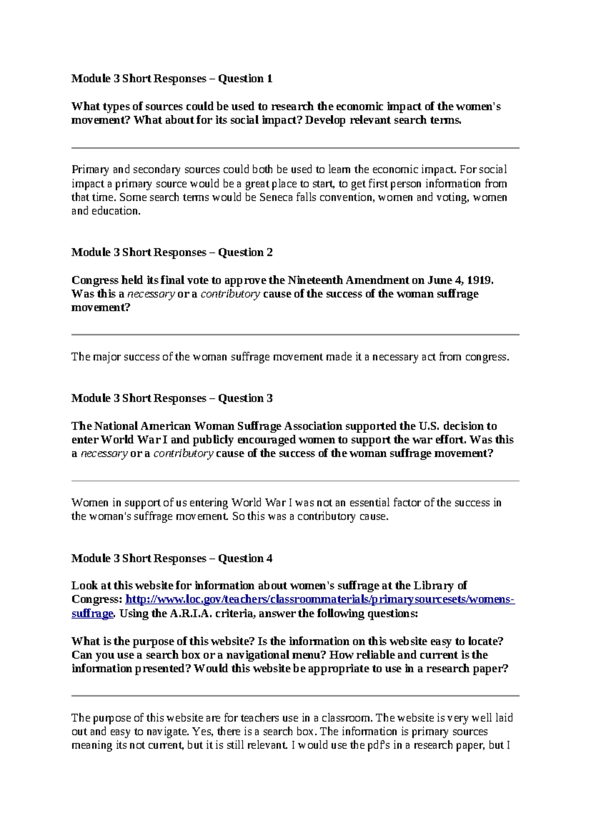HIS 200 Applied History Module 3 Short Responses Analysis - Studocu