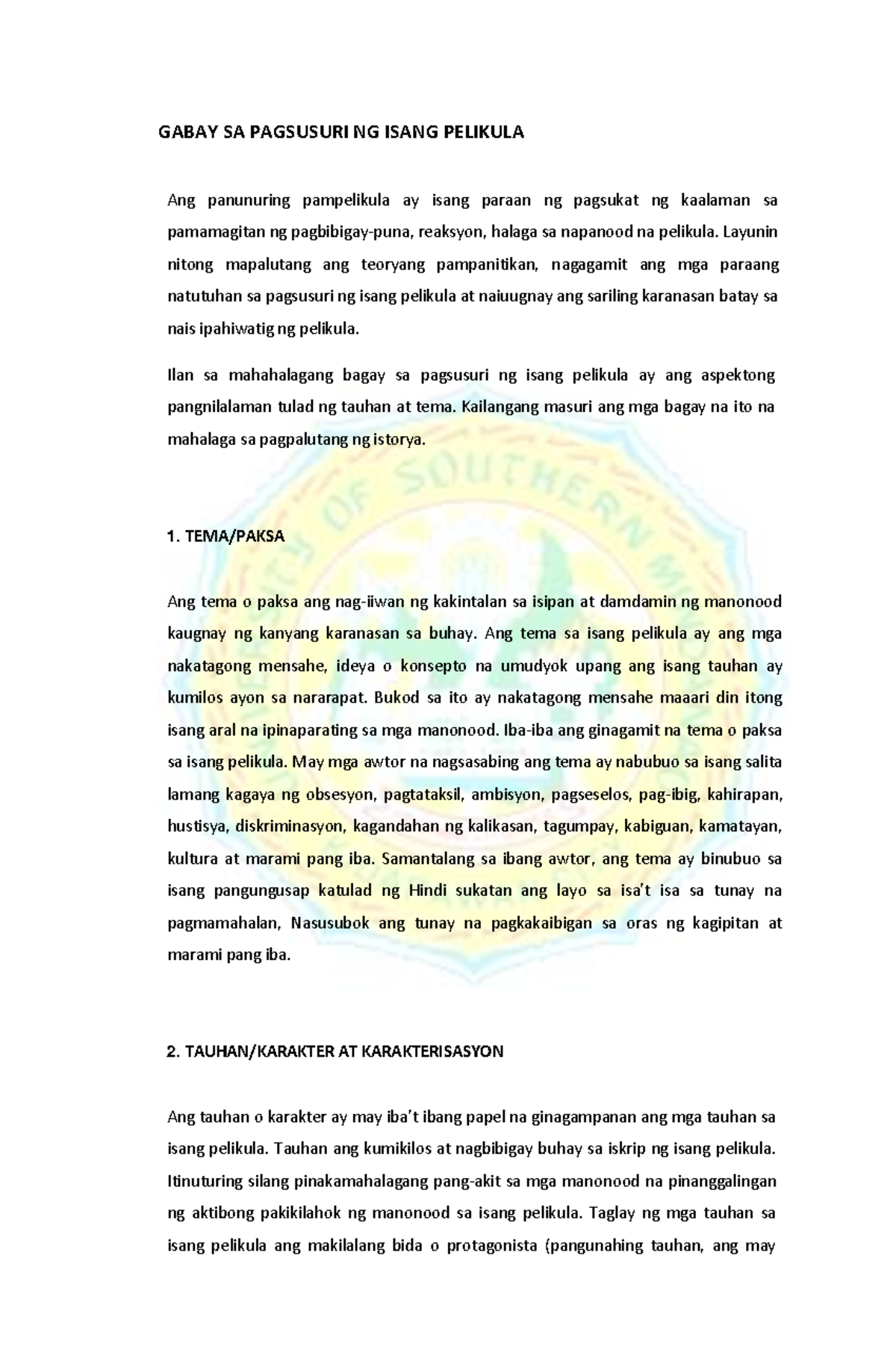 Fil Ed 223: Pagsusuri ng Pelikula - Gabay at Teoryang Pampanitikan ...
