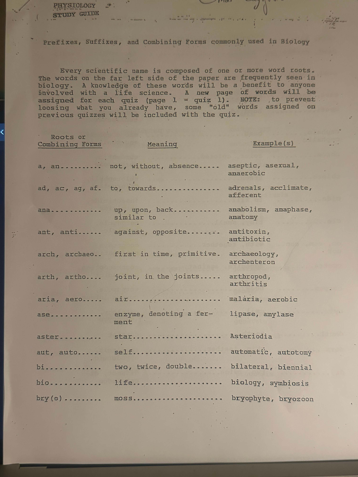 Final Exam Study Guide: Biology Prefixes & Suffixes (ABC123) - Studocu