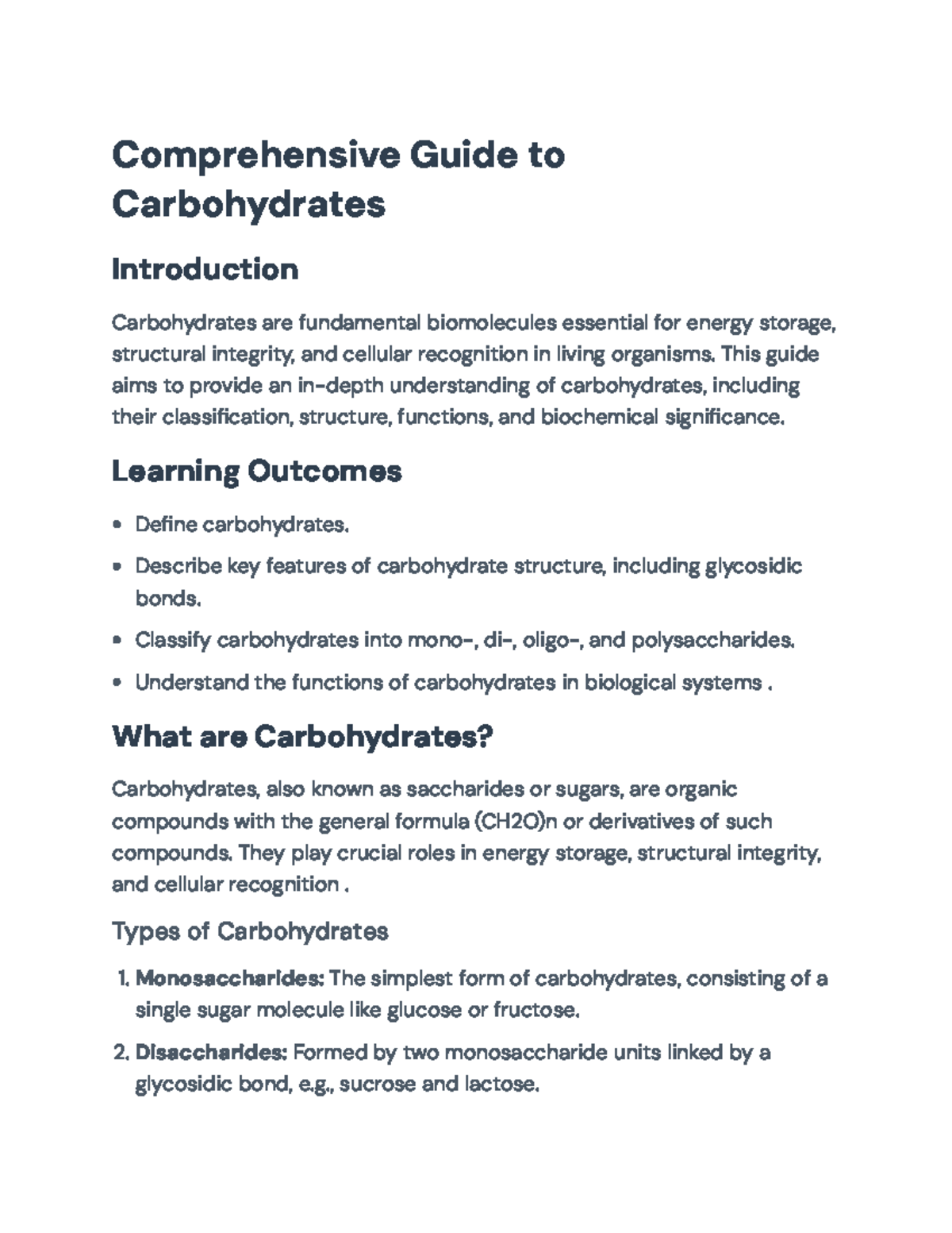 Comprehensive Guide to Carbohydrates: Structure, Functions, and Types ...