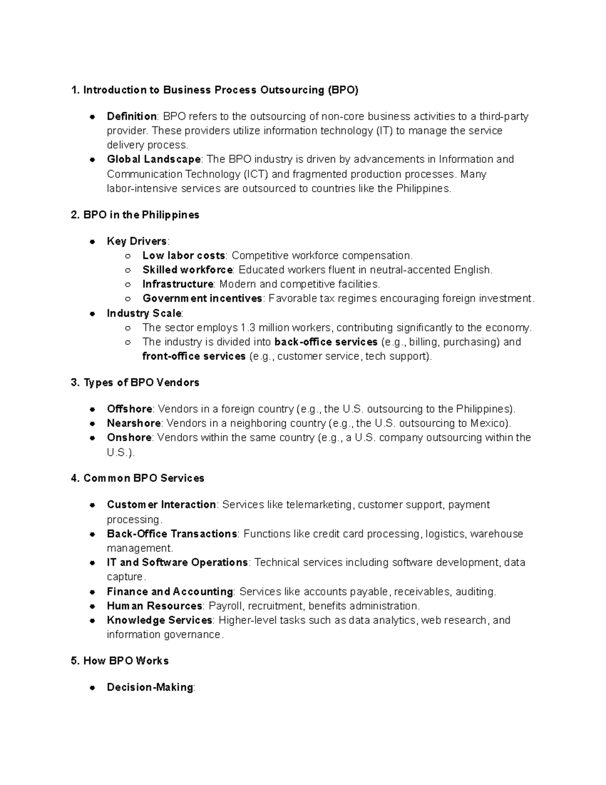 BPO Analysis and Insights: An In-Depth Reviewer on Outsourcing - Studocu