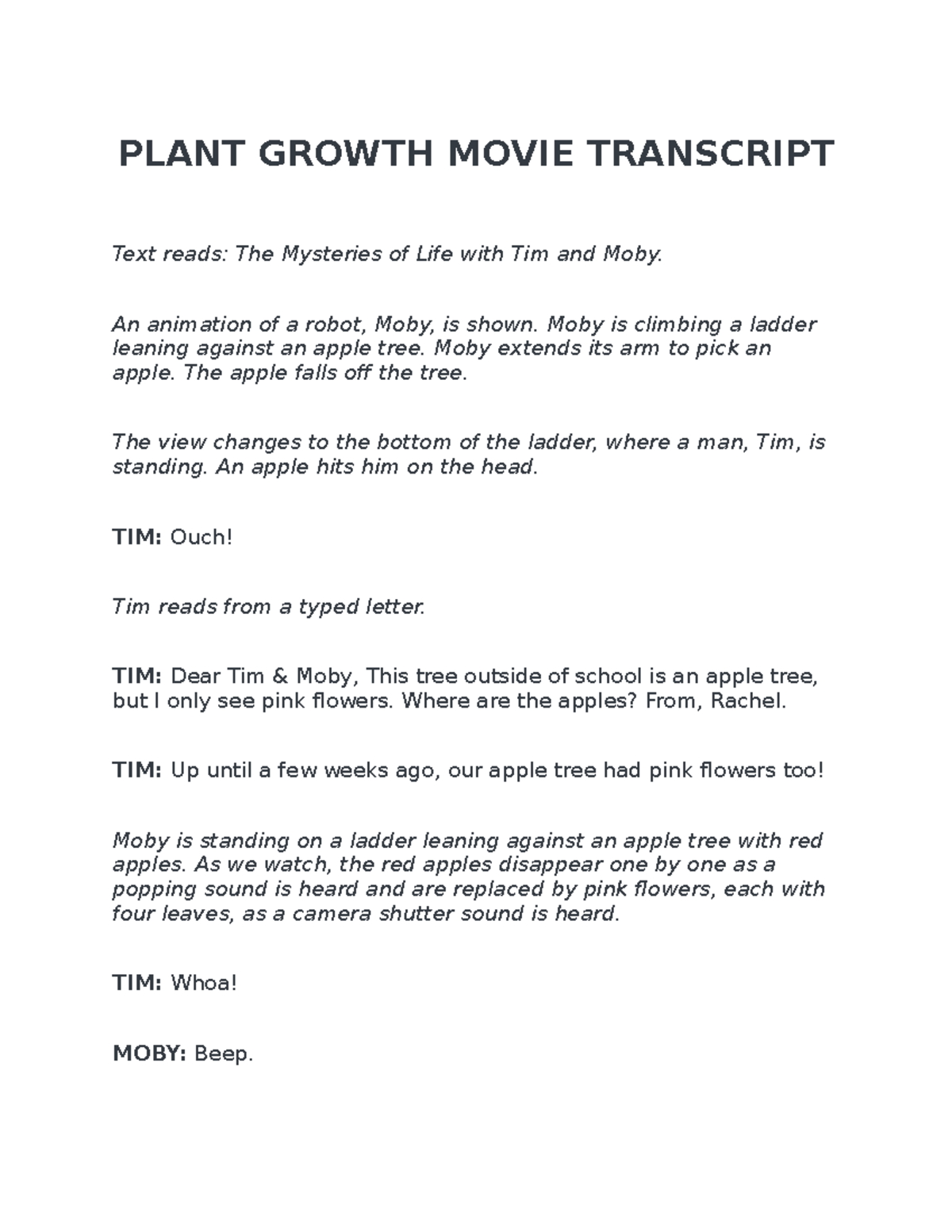 Plant Growth Movie Transcript - PLANT GROWTH MOVIE TRANSCRIPT Text ...
