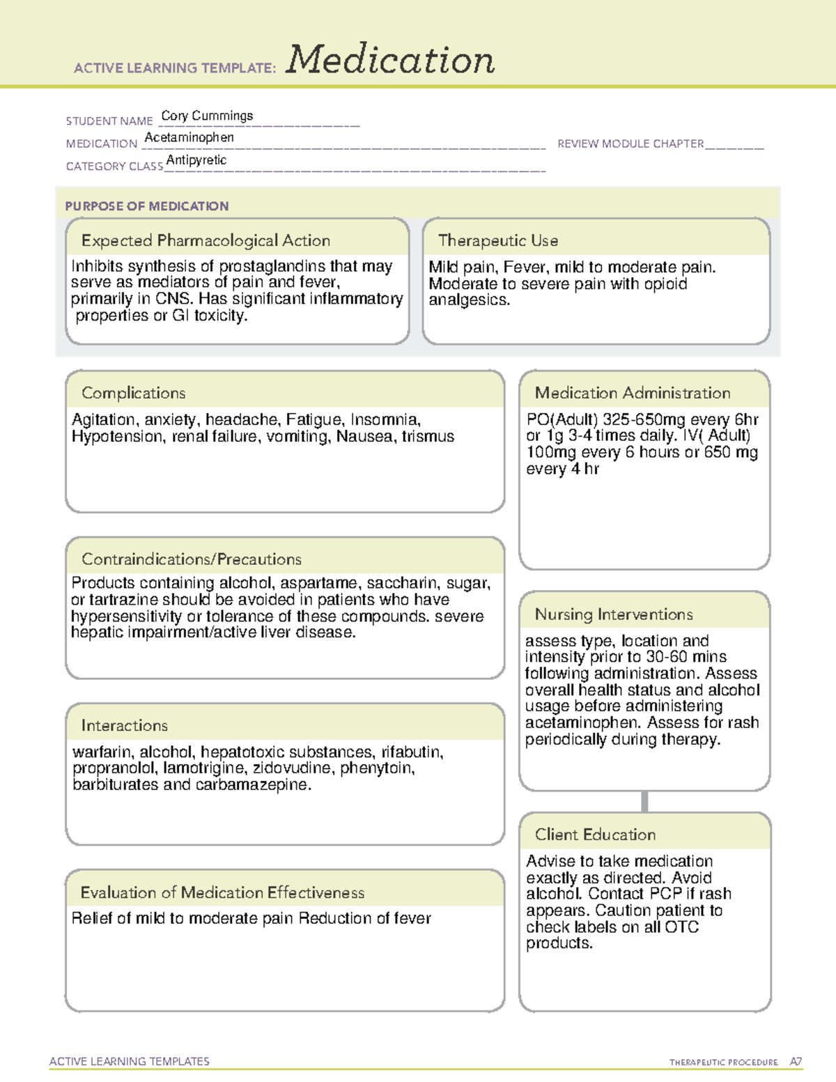 Acetaminophen MT - Med Temp - ACTIVE LEARNING TEMPLATES TherapeuTic ...