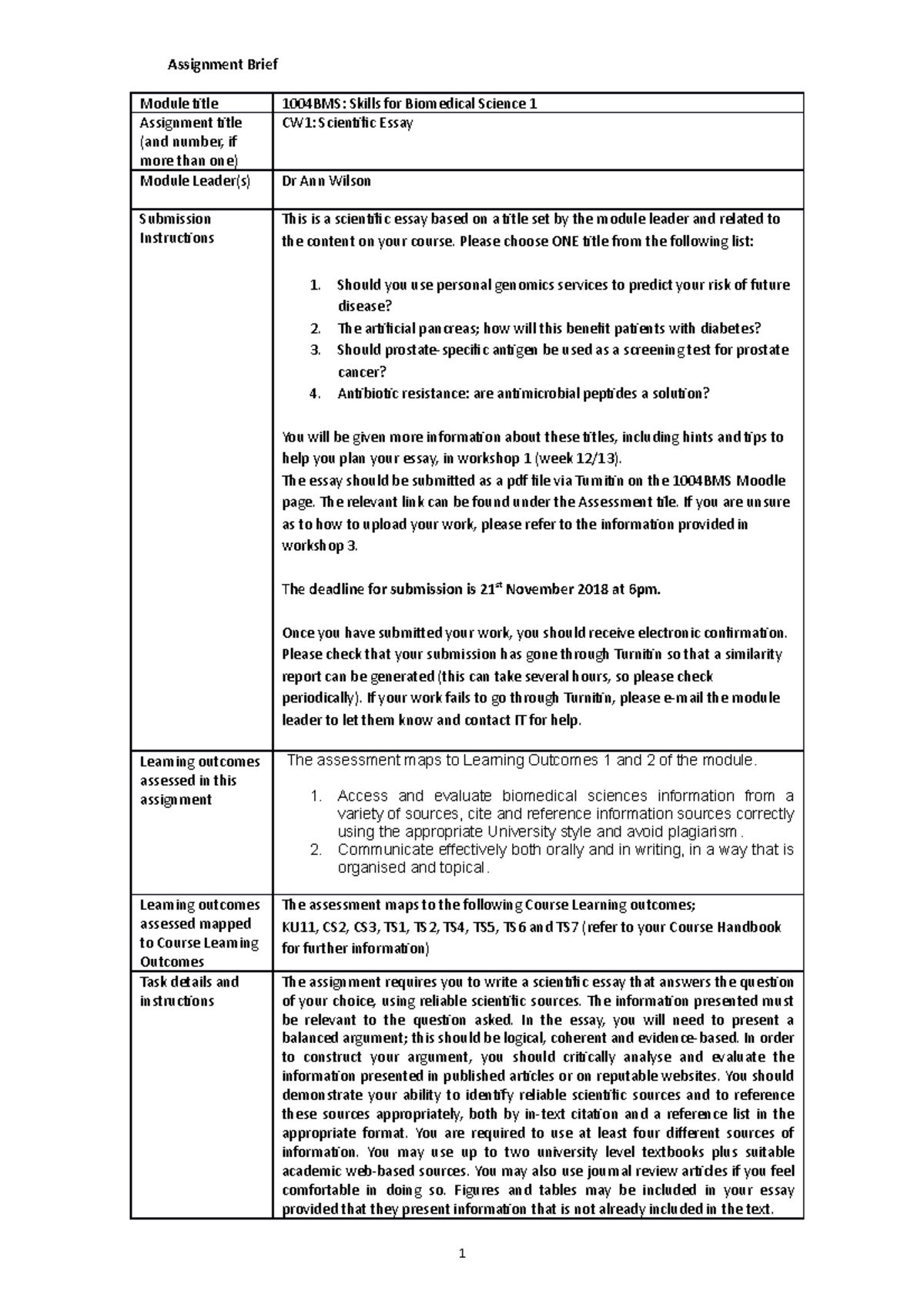 Assessment brief of example coursework - Assignment Brief Module title ...