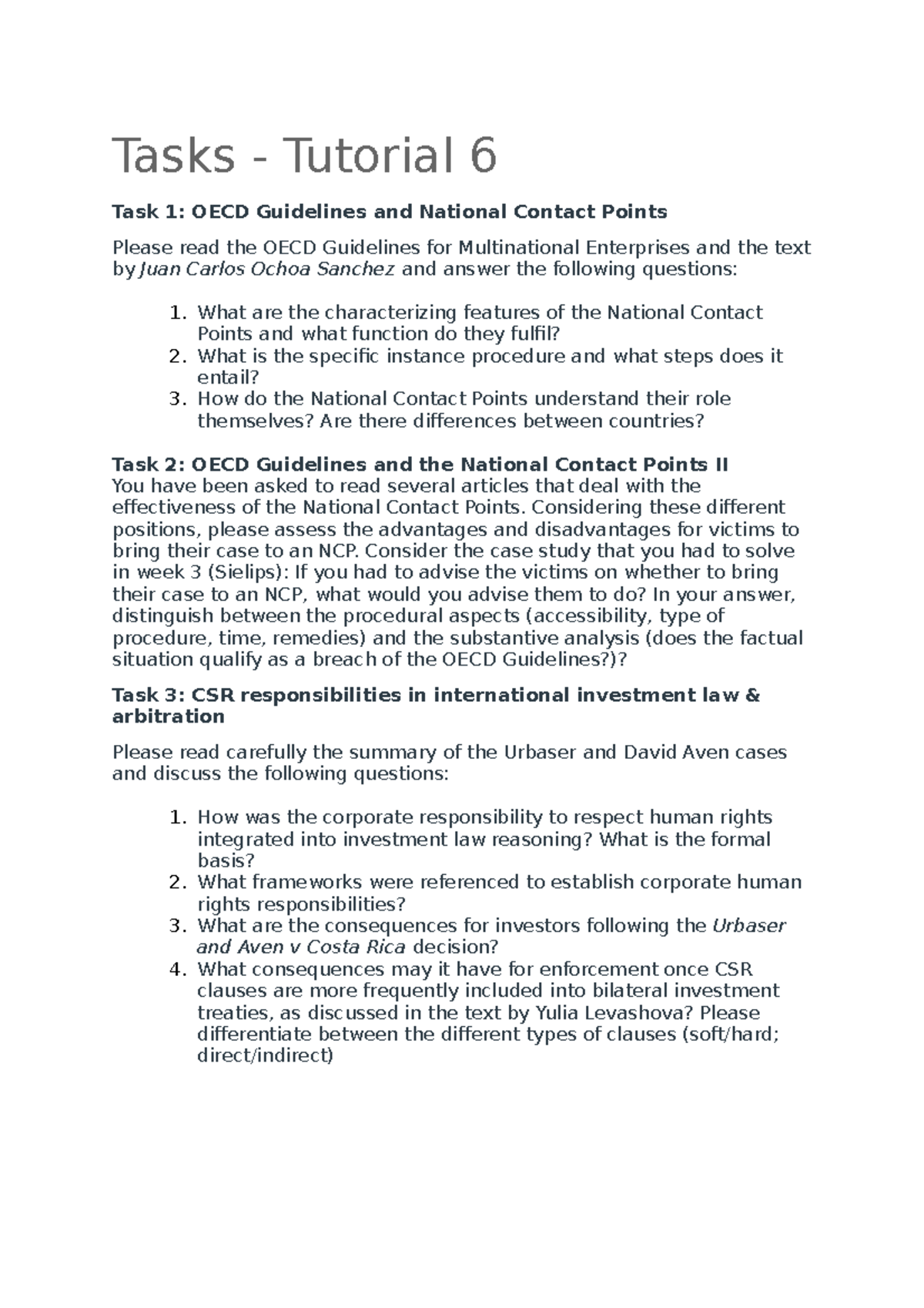 Tutorial 6: Analyzing OECD Guidelines & CSR in Int'l Investment Law ...