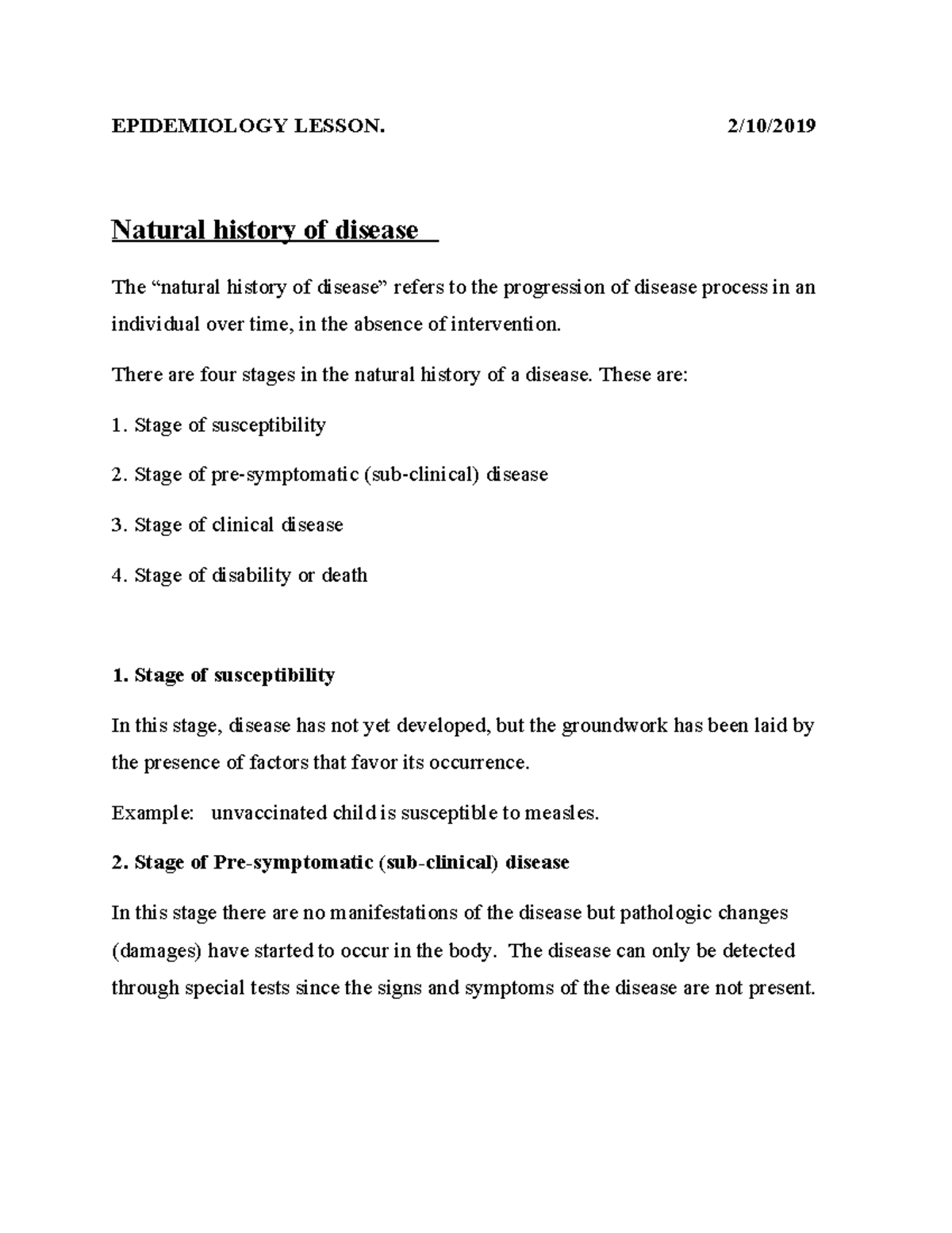 EPID 101: Natural History of Disease & Levels of Prevention Lesson ...