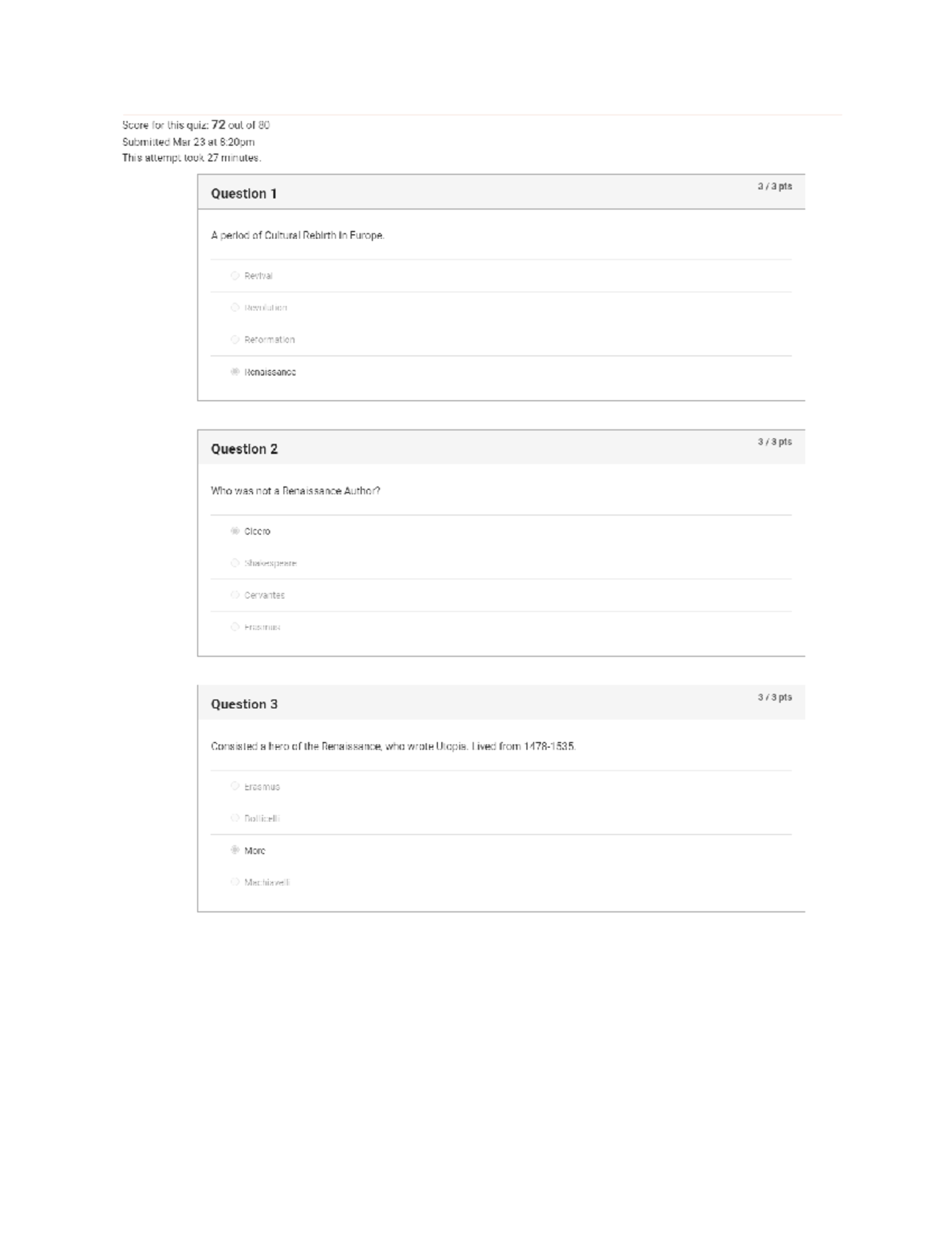 Quiz Medieval Period and Development into the Renaissance - Score for ...