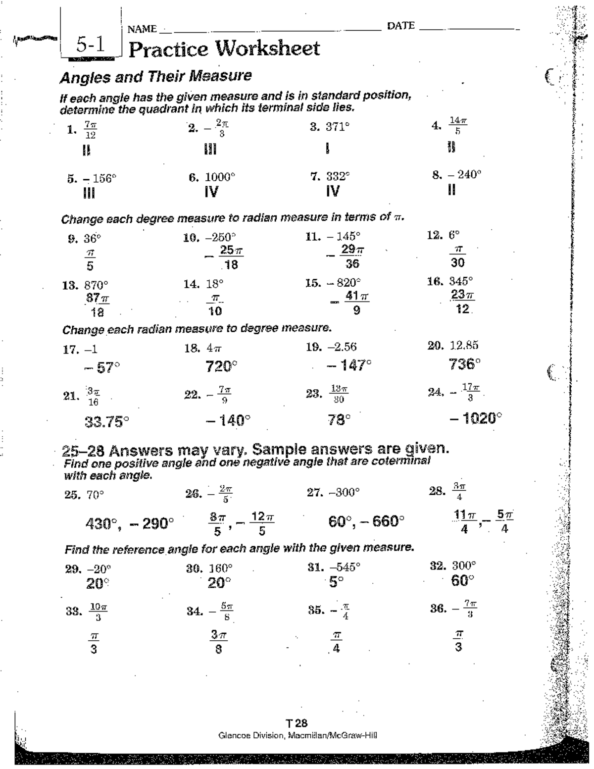 Ws 5 - m,m,m,m, - NAME DATE Practice Worksheet Angles and Their Measure ...