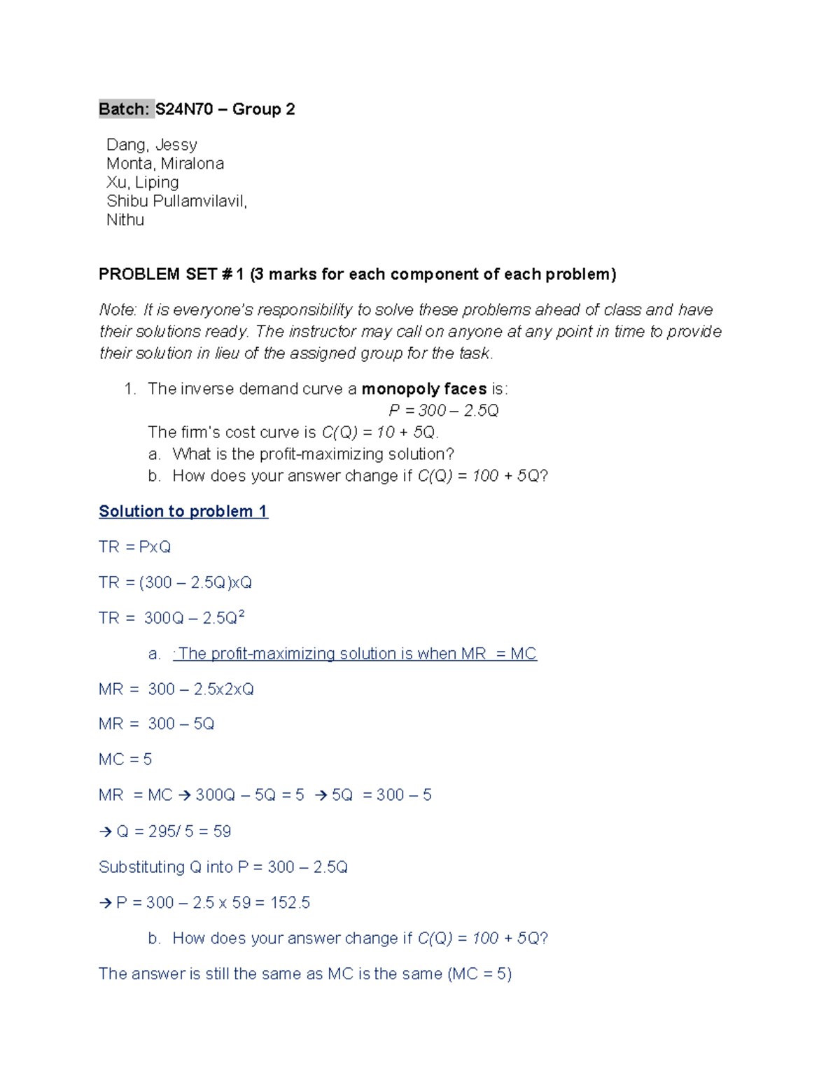 Problem Set Chap3 4 - Batch: S24N70 – Group 2 Dang, Jessy Monta, Miralona Xu, Liping Shibu - Studocu