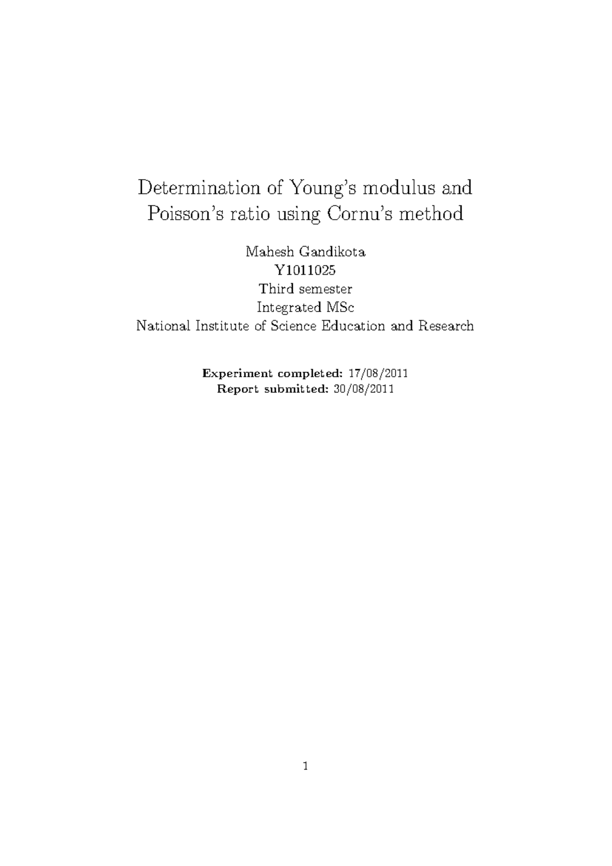 Young's Modulus and Poisson's Ratio Determination via Cornu's Method - Studocu
