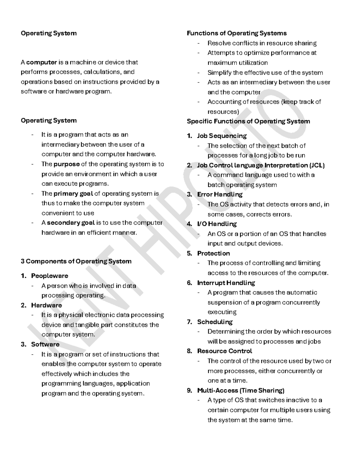 Operating System Quiz 1: Key Concepts and Functions - Studocu